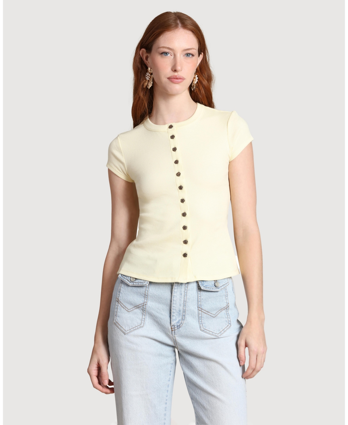 Click here for Avec Les Filles Womens Button-Front Crewneck Top -... prices