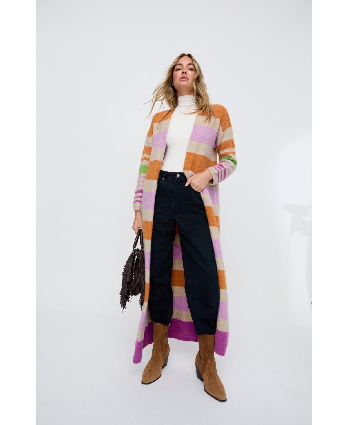 Click here for Raffya Womens Blondie Long Line Rugby Stripe Cardi... prices