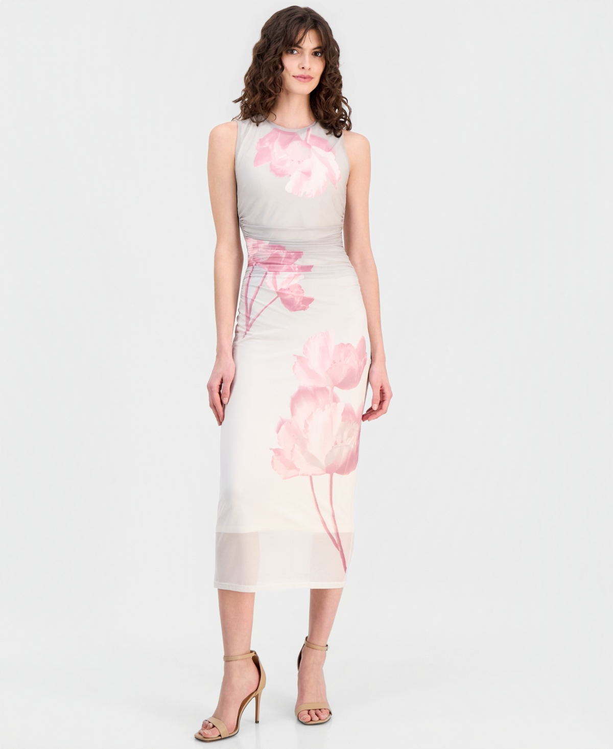 Click here for Anne Klein Womens Mesh Floral-Print Ruched-Waist M... prices