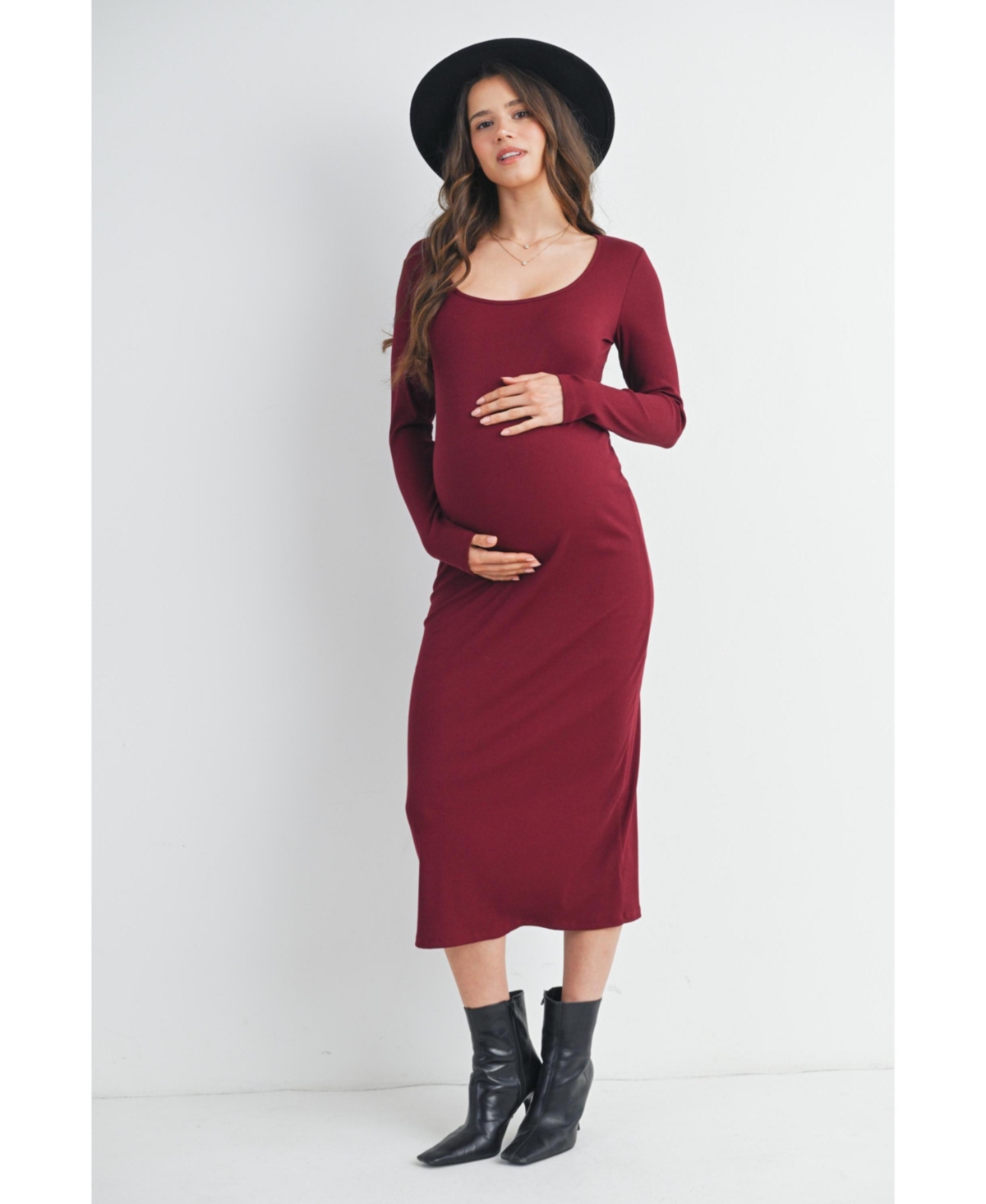 Click here for Hello Miz Maternity Long Sleeve Scoop Neck Midi Dr... prices