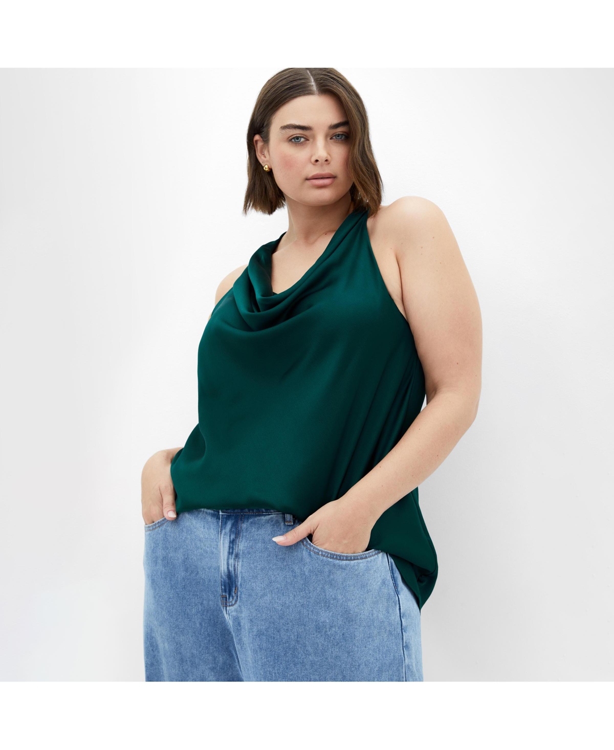 Click here for City Chic Womens Chloe Cowl Neck Top - Jade prices