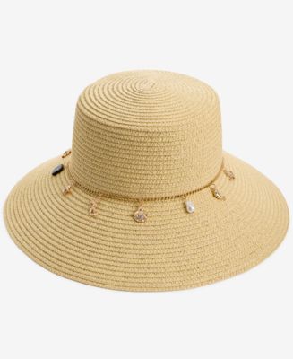On 34th Charm Trim Straw Down Brim Hat, Macy's Exclusive - Macy's
