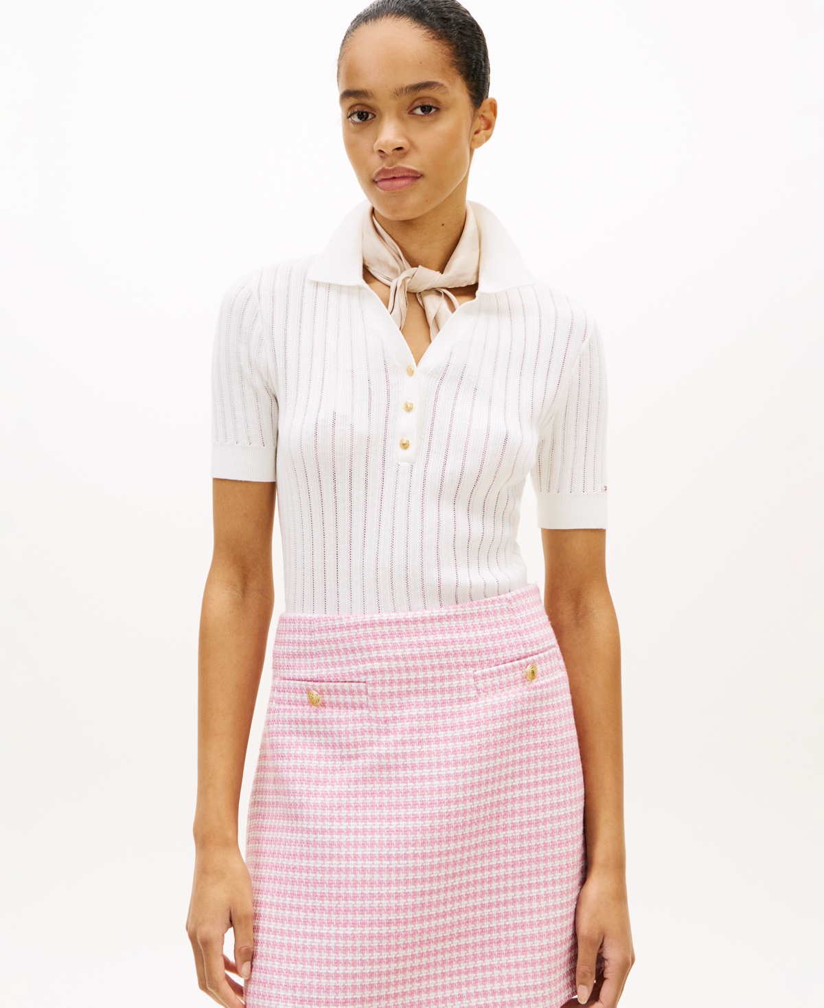 Click here for Tommy Hilfiger Womens Pointelle Rib Short-Sleeve P... prices