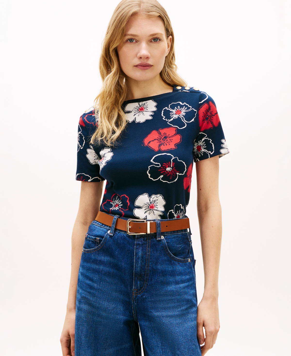 Click here for Tommy Hilfiger Womens Ribbed Boxy Crewneck T-Shirt... prices