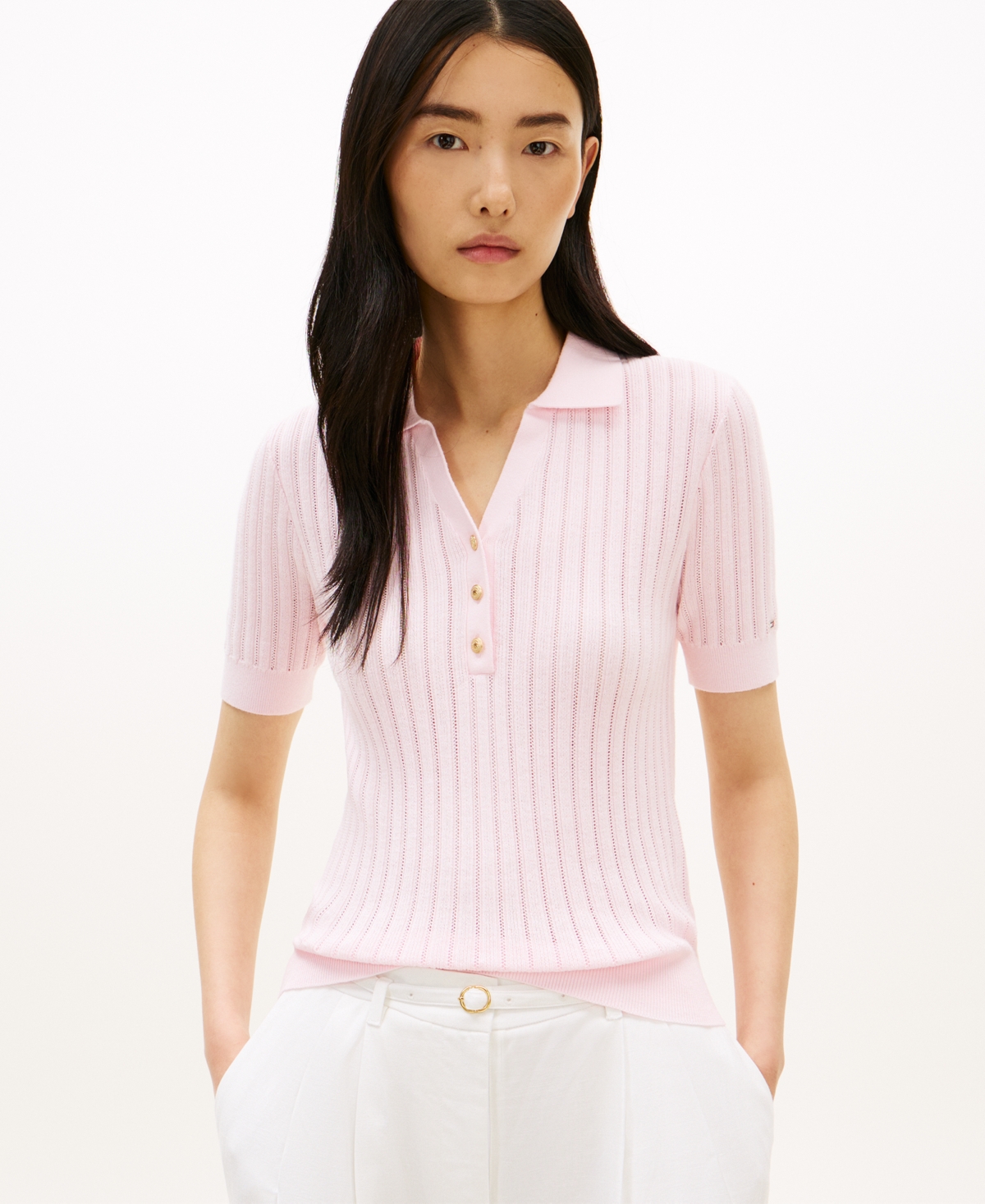 Click here for Tommy Hilfiger Womens Pointelle Rib Short-Sleeve P... prices