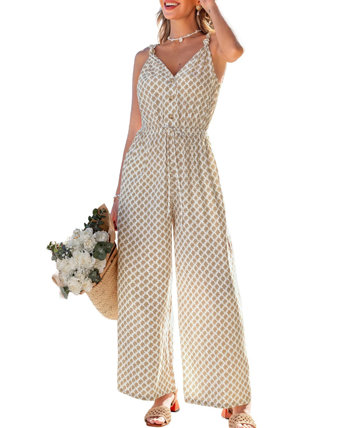 Click here for Cupshe Womens Dana Point Ornate Jumpsuit - Orange prices