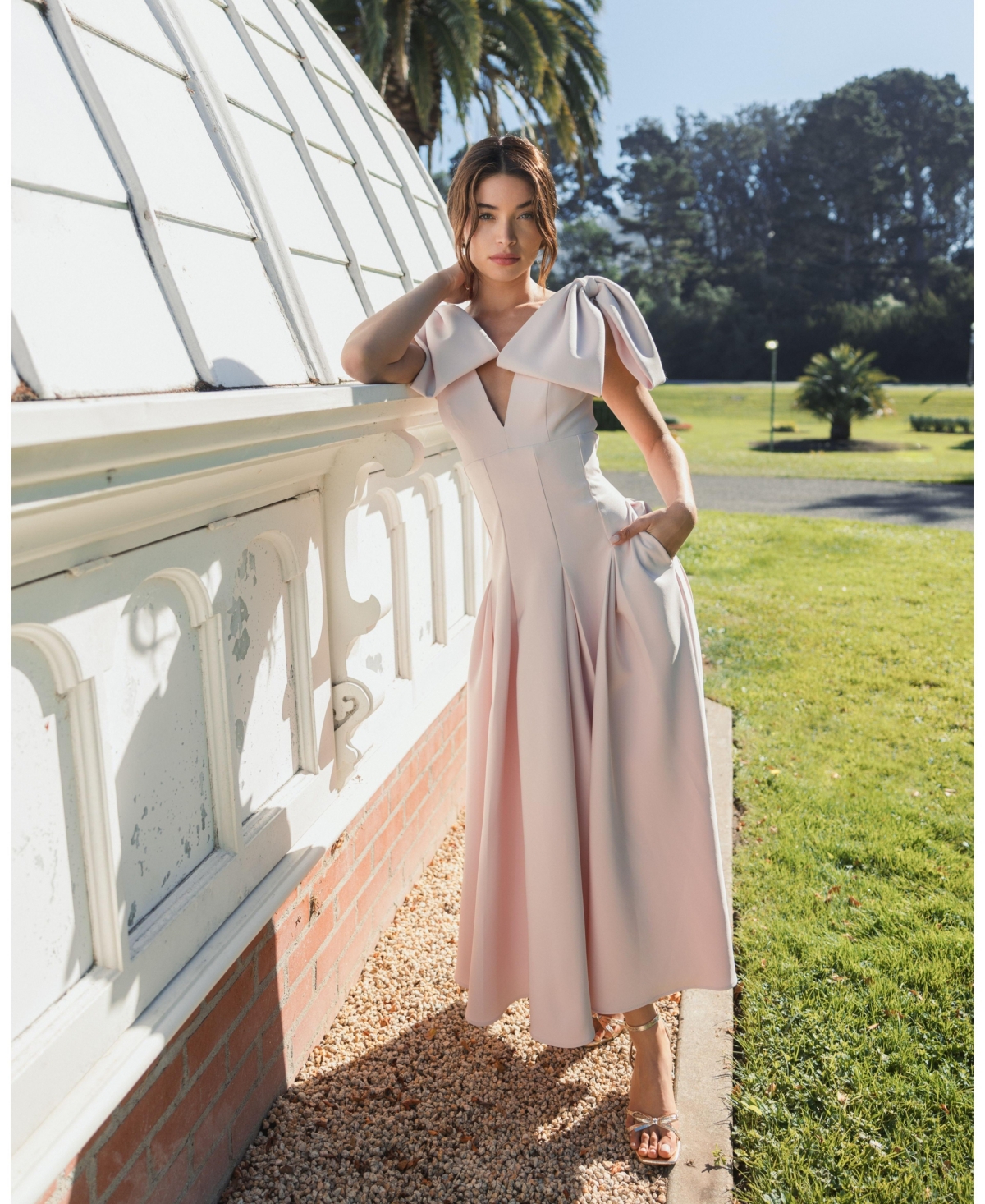 Click here for Mac Duggal Womens Crepe A Line Midi Dress - Blush prices