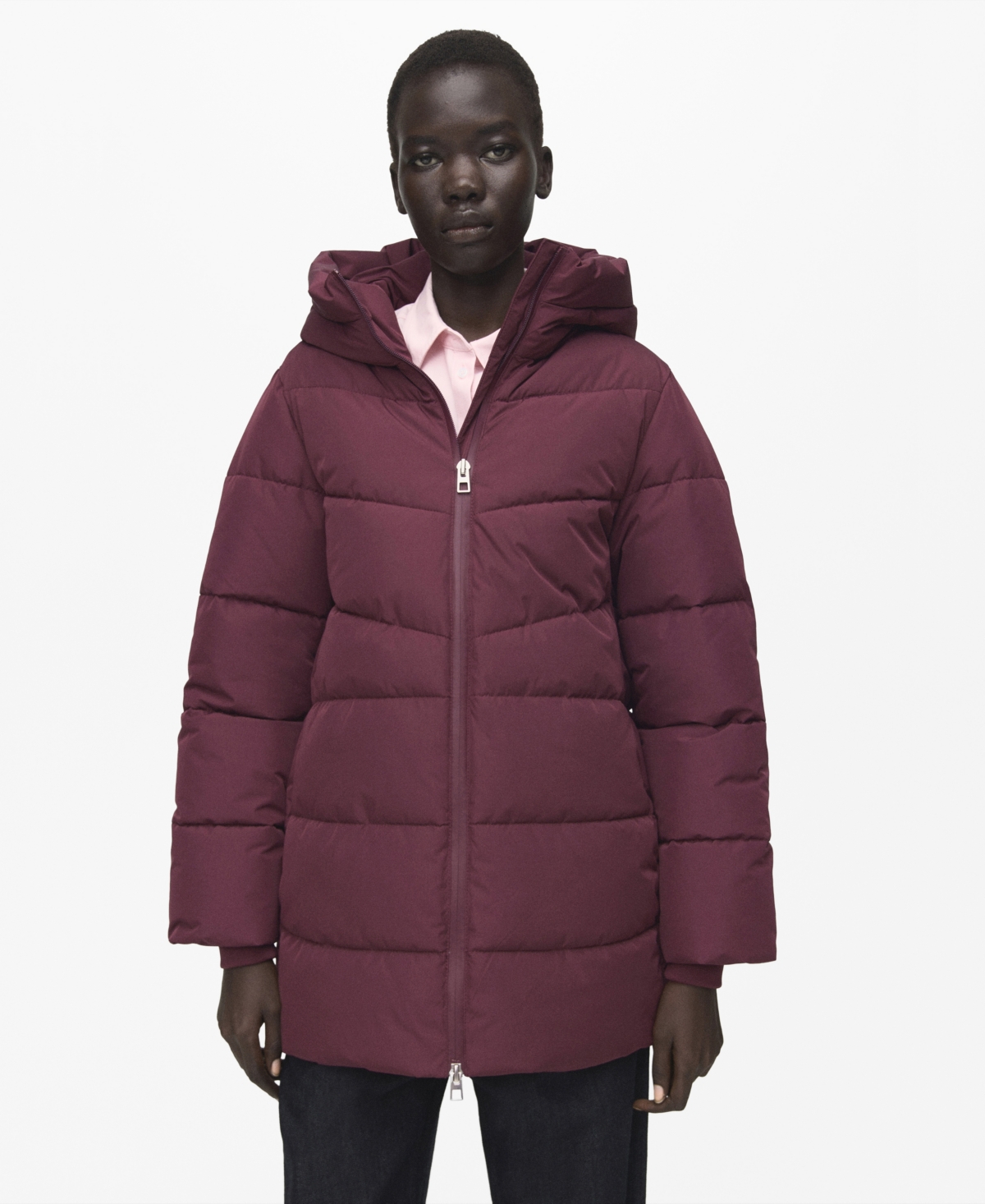 Click here for Mango Womens Hood Puffer Coat - Maroon prices