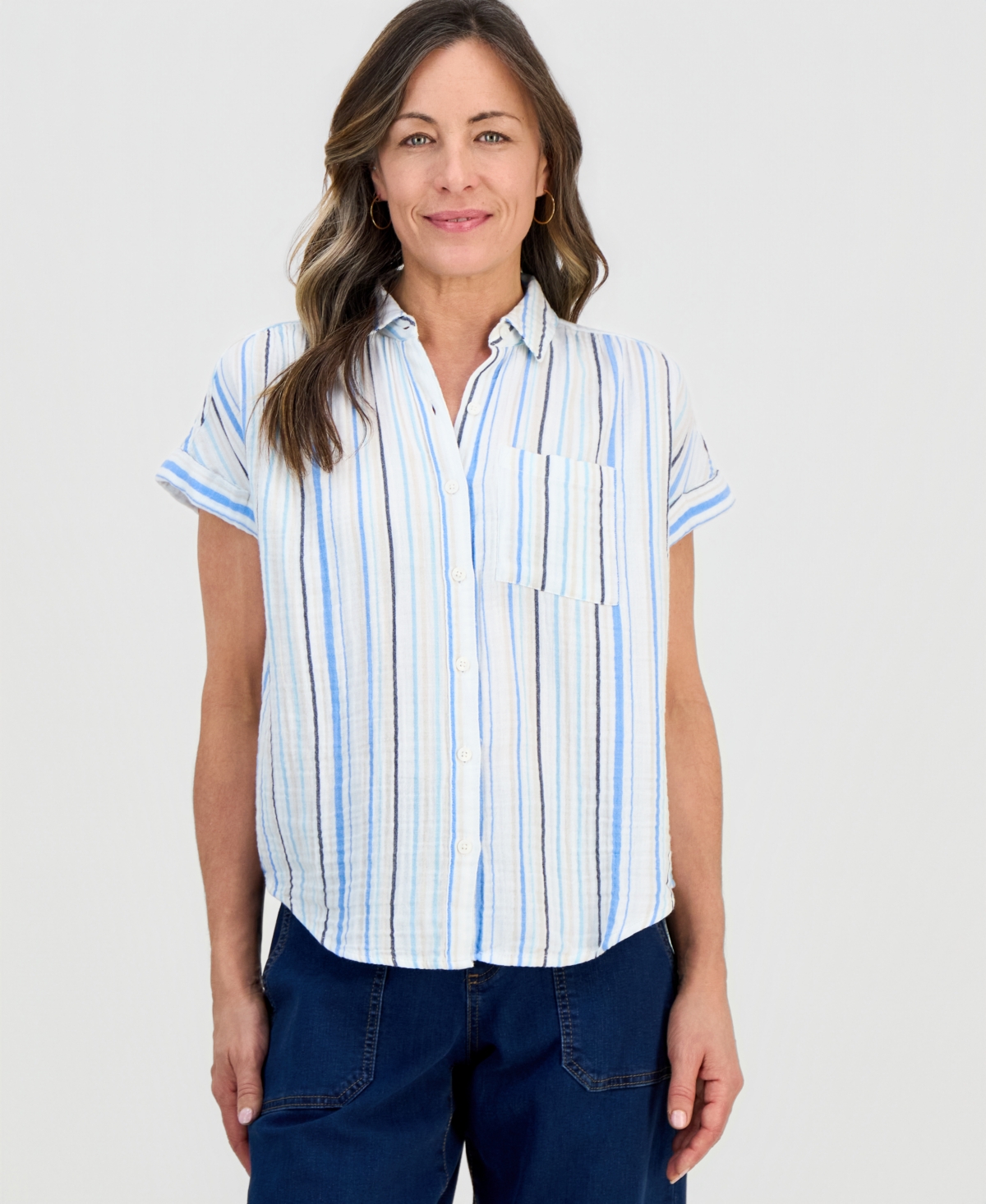 Click here for Style & Co Petite Cotton Striped Camp Shirt  Macys... prices