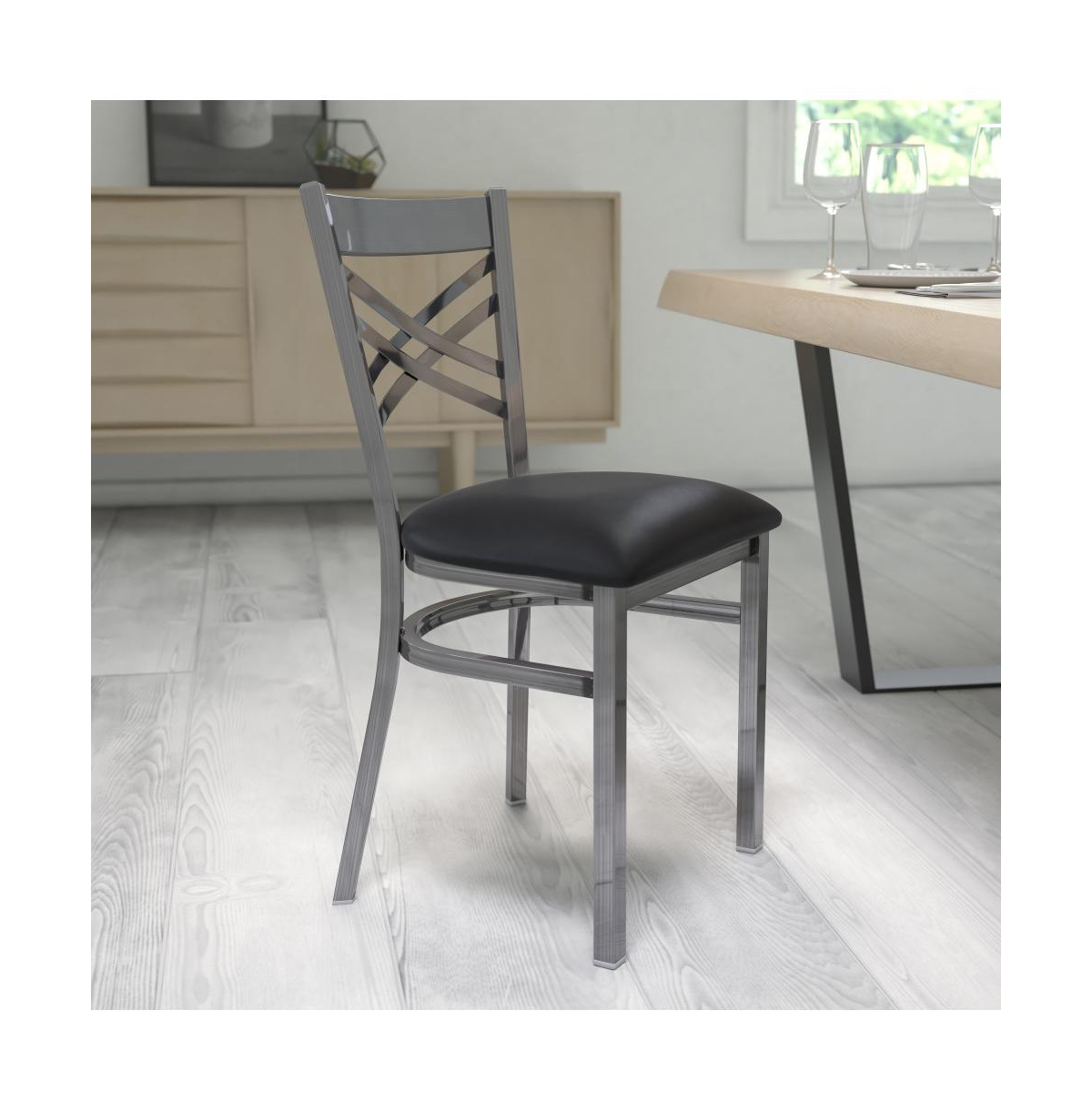 Click here for Emma+Oliver Clear Coated "X" Back Metal... prices