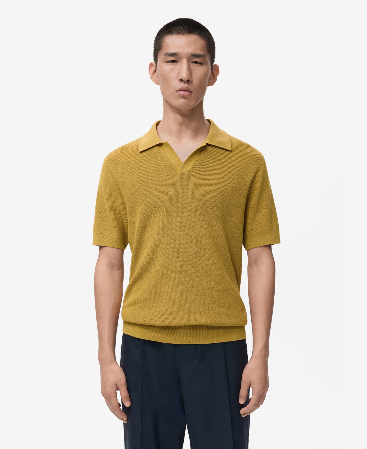 Click here for Mango Mens Structured Cotton Knitted Polo Shirt -... prices