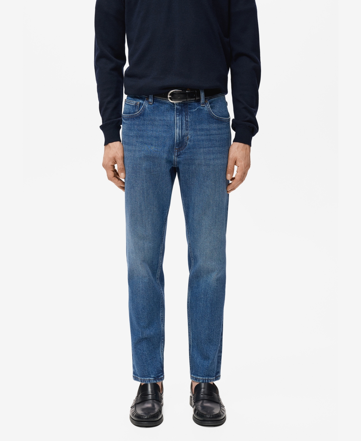 Click here for Mango Mens Ben Cropped Tapered-Fit Jeans - Medium... prices