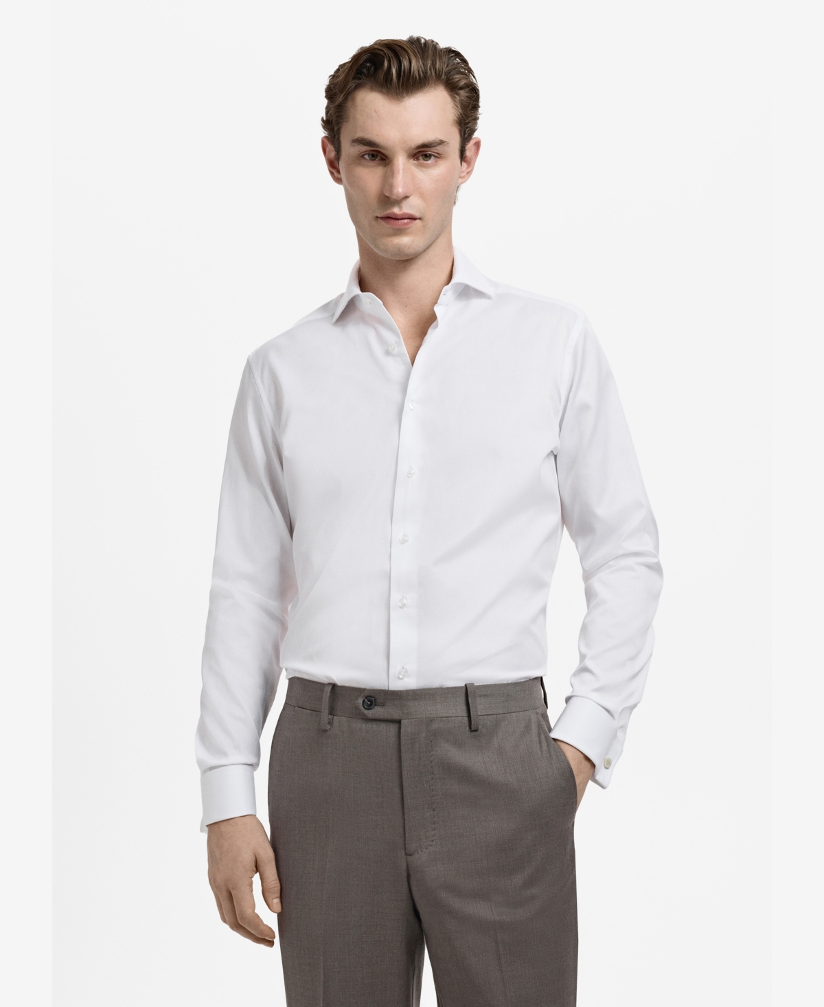 Click here for Mango Mens Slim-Fit Twill Fabric Suit Shirt - Whit... prices