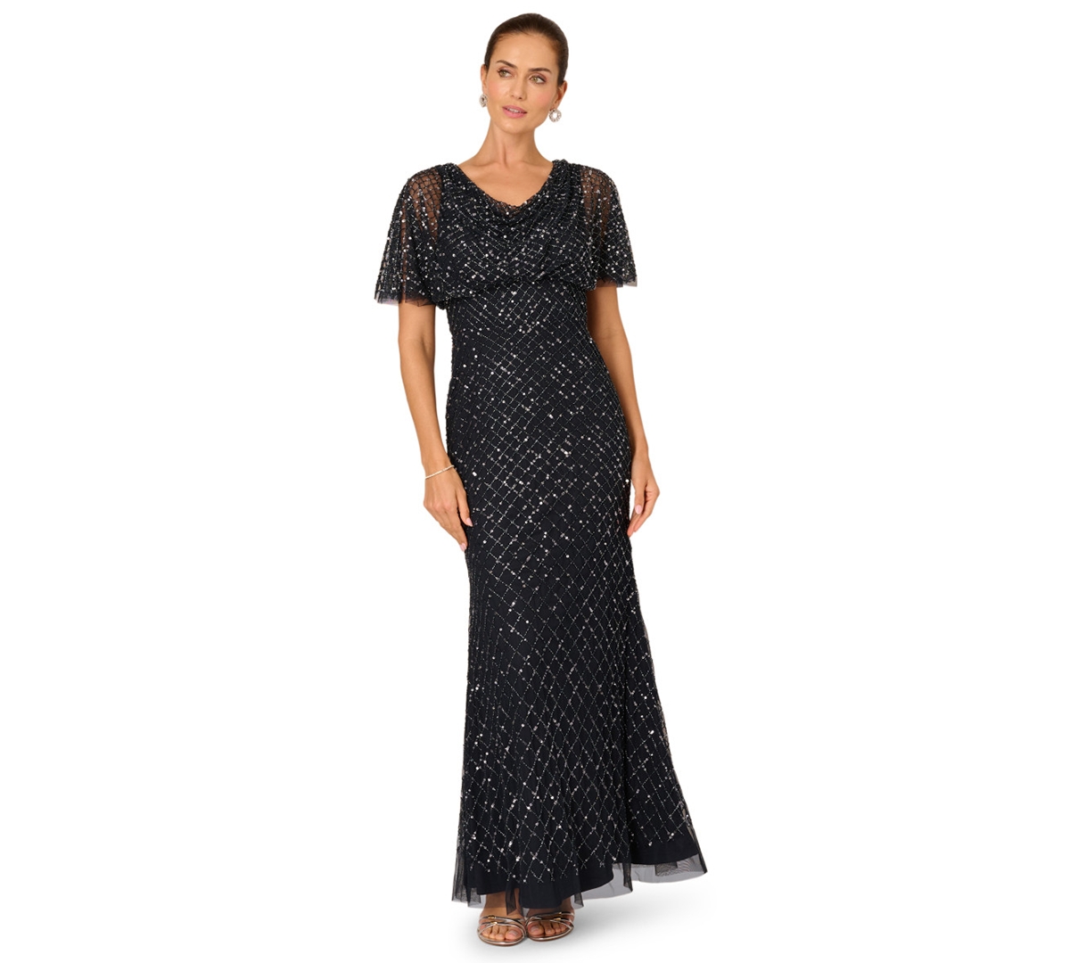 Click here for Adrianna Papell Womens Crewneck Beaded Cowl Drape... prices