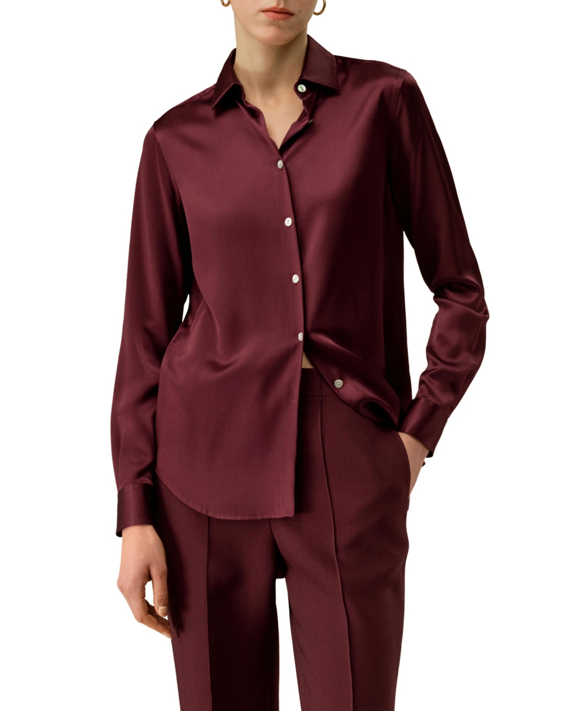 Click here for Lilysilk Womens Timeless Silk Charmeuse Button-Up... prices