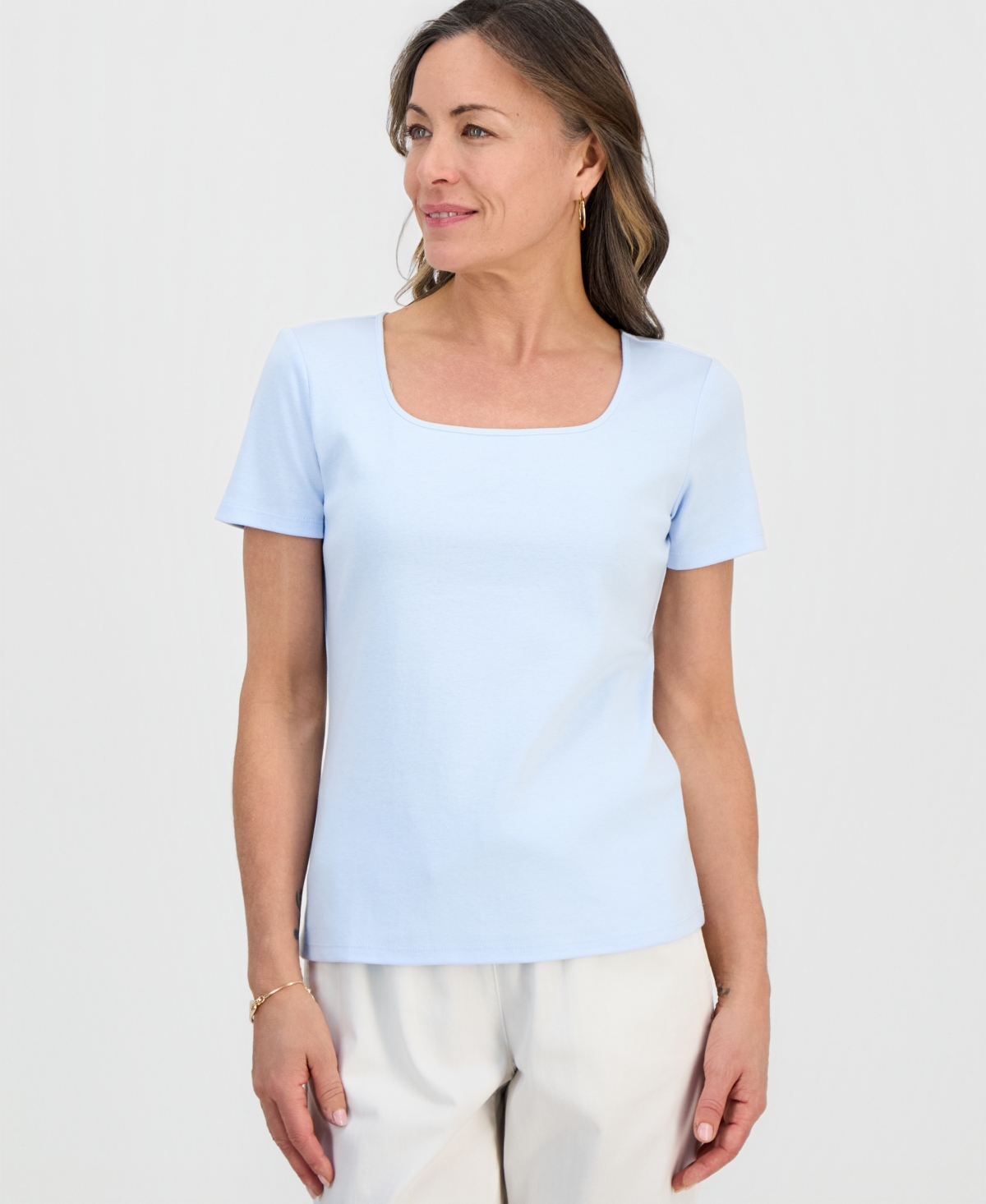 Click here for Style & Co Petite Cotton Square-Neck Short-Sleeve... prices