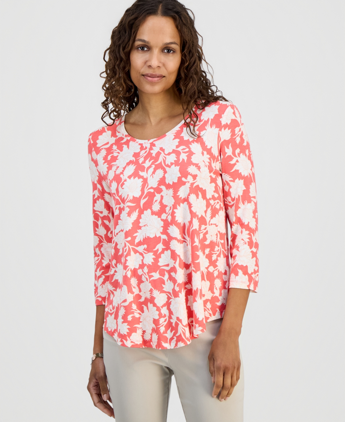 Click here for Jm Collection Petite Scoop-Neck Printed 3/4-Sleeve... prices