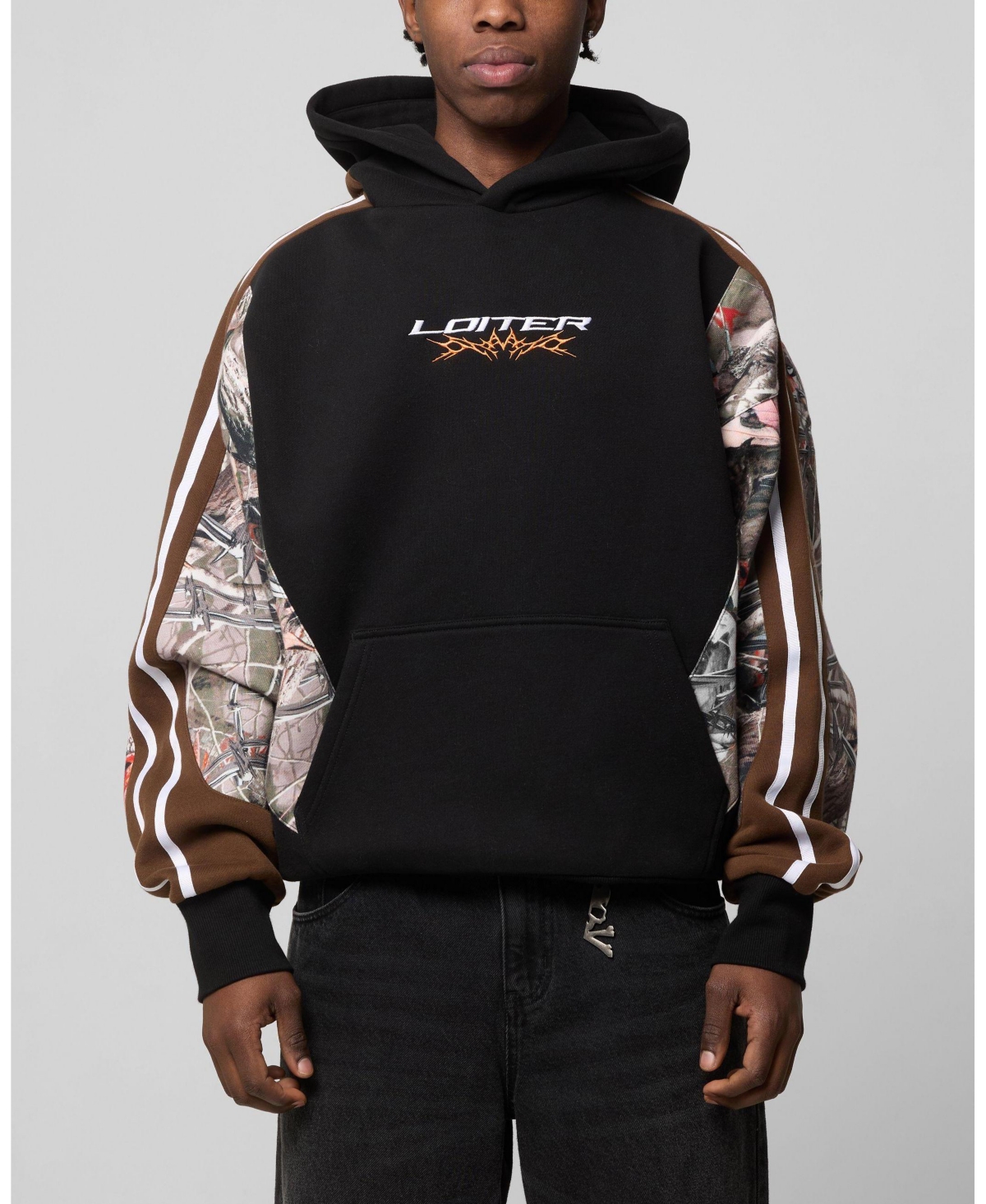 Click here for Loiter Mens Hunter Patchwork Hoodie - Black prices