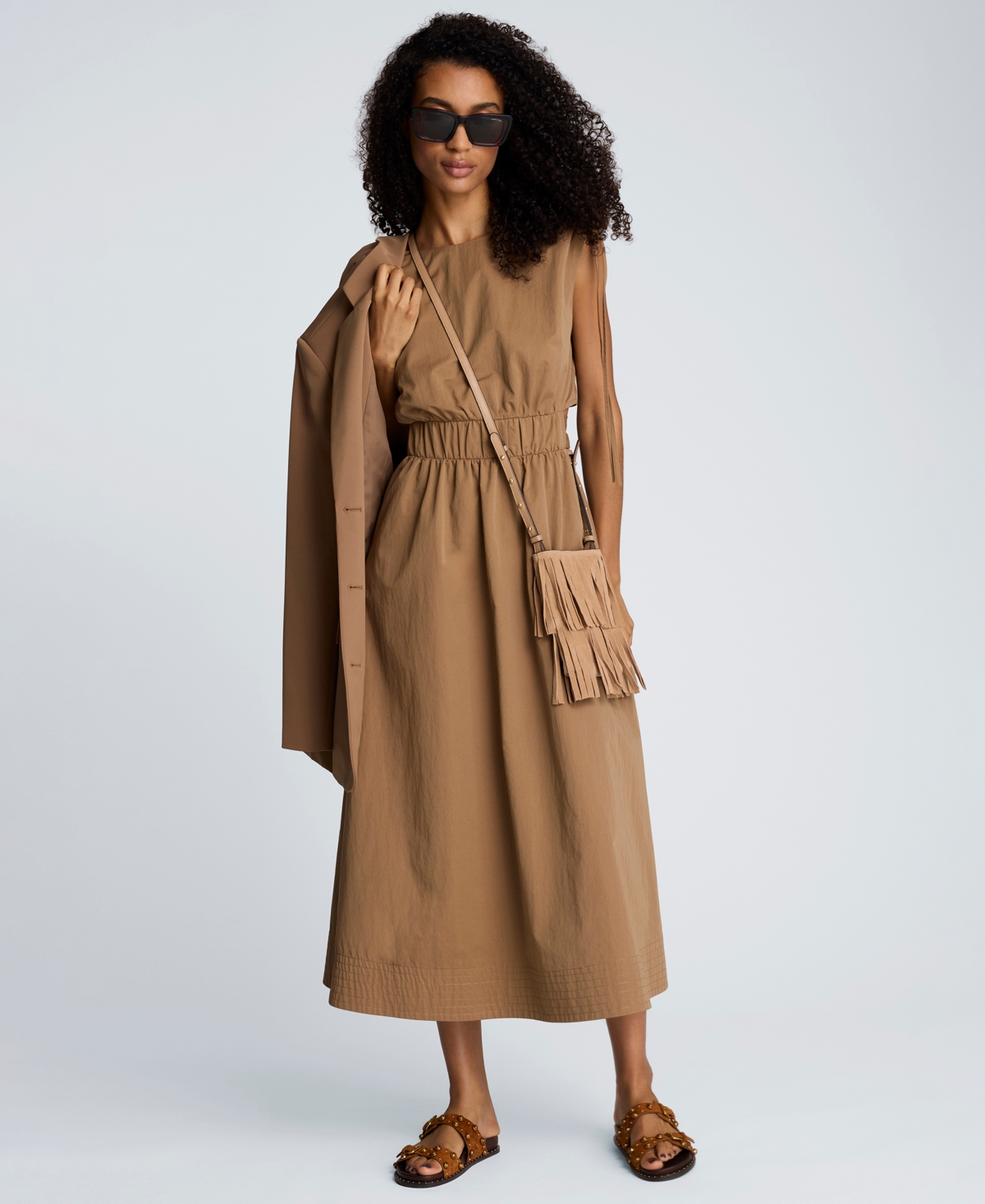 Click here for Kenneth Cole Womens Cotton Ruched Waist Midi Dress... prices