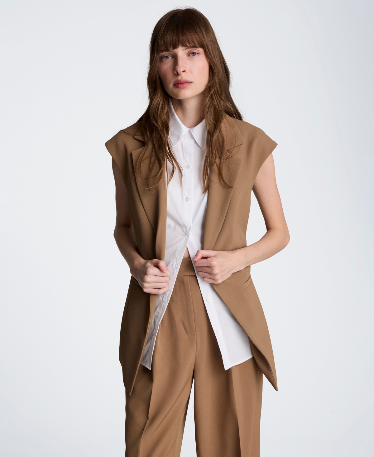 Click here for Kenneth Cole Womens Luxe Twill Sleeveless Vest - M... prices