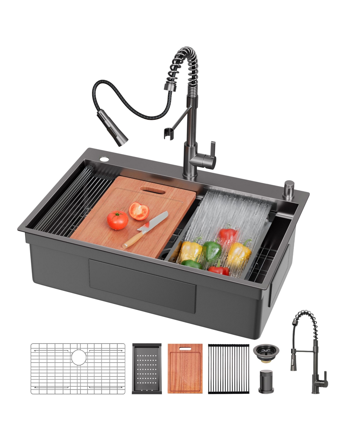 Click here for flynama huluwat Gunmetal Black Waterfall Kitchen S... prices