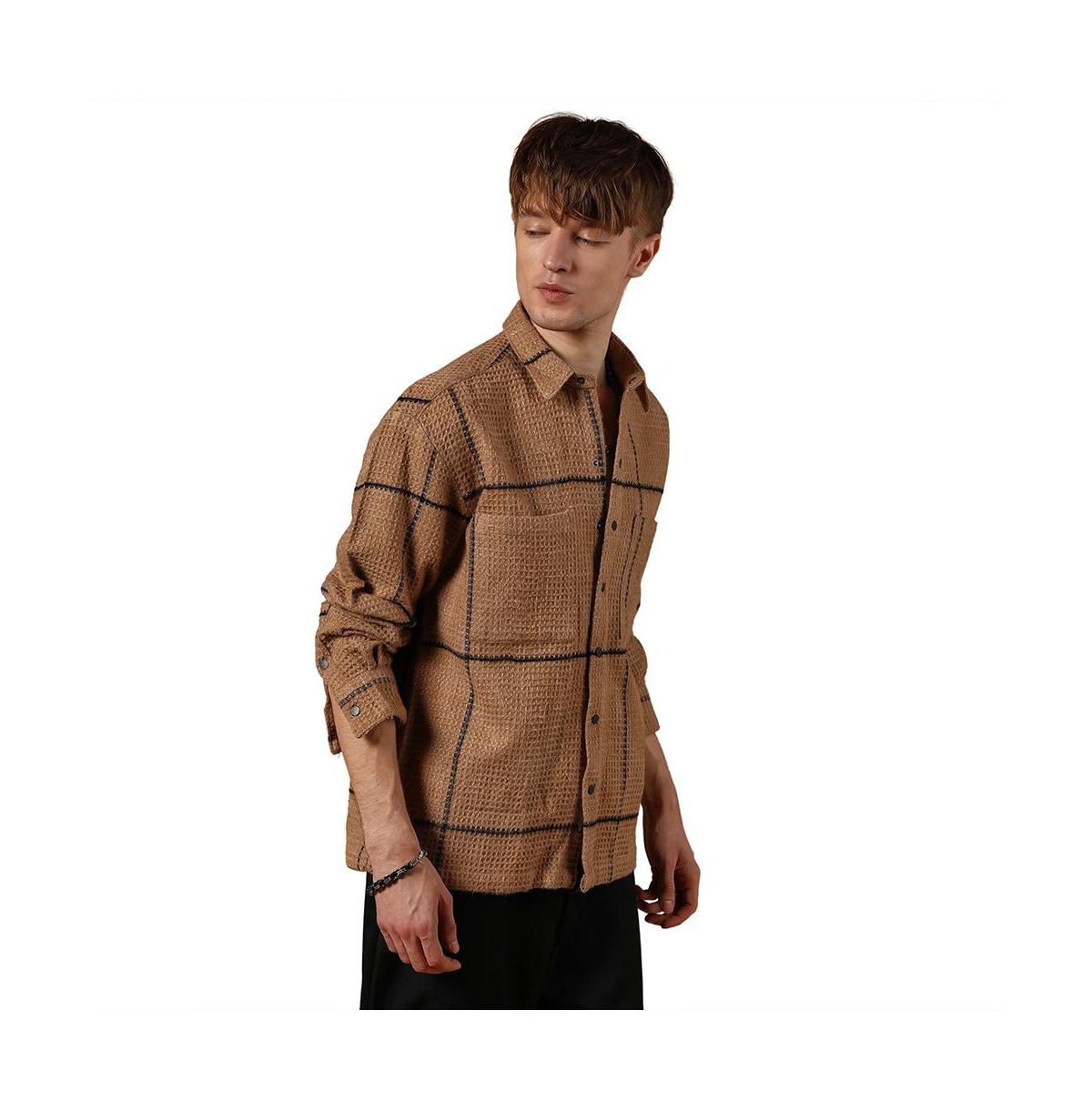 Click here for Campus Sutra Mens Ash Brown Graph-Check Waffle Ove... prices