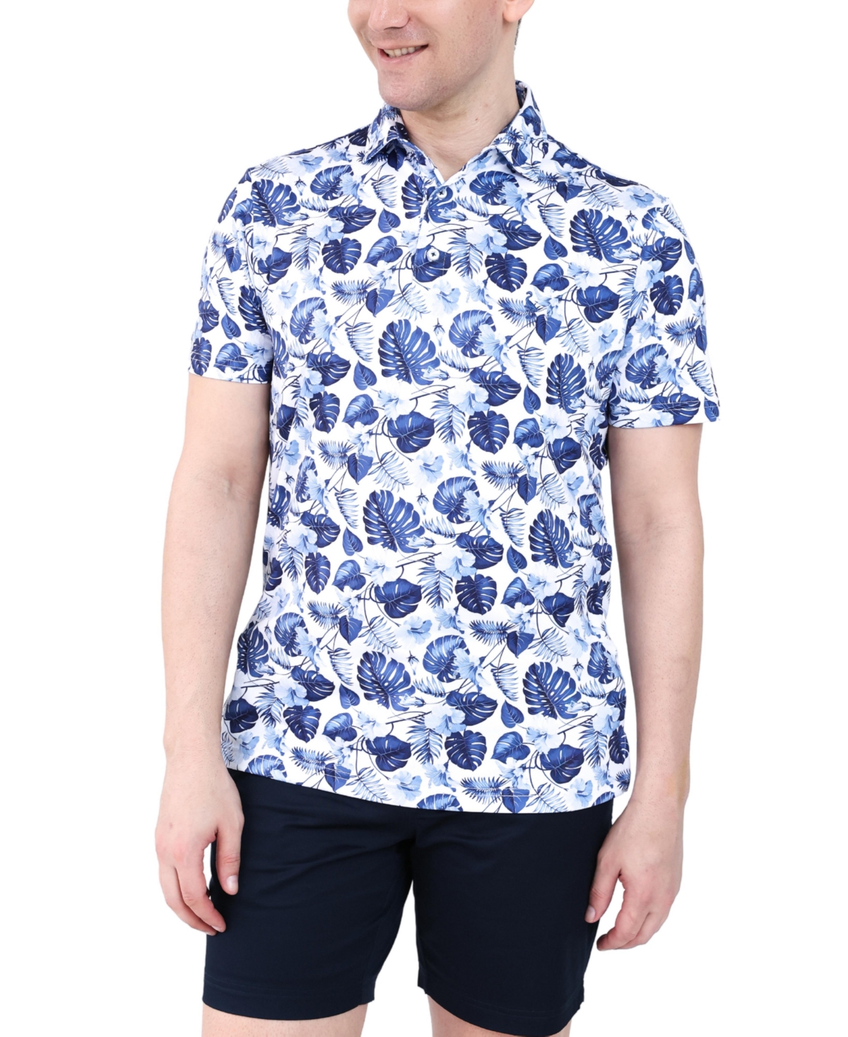 Click here for Tailorbyrd Mens Floral Leaves Performance Polo - B... prices