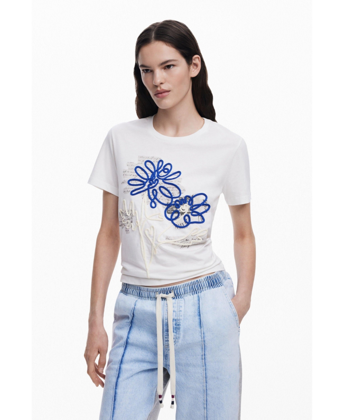 Click here for Desigual Womens Floral lace T-shirt - Off white prices