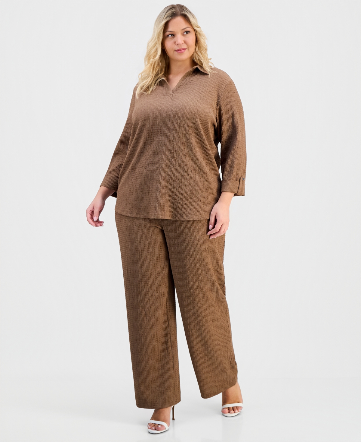 Click here for Anne Klein Essentials Plus Size Textured Wide Leg... prices