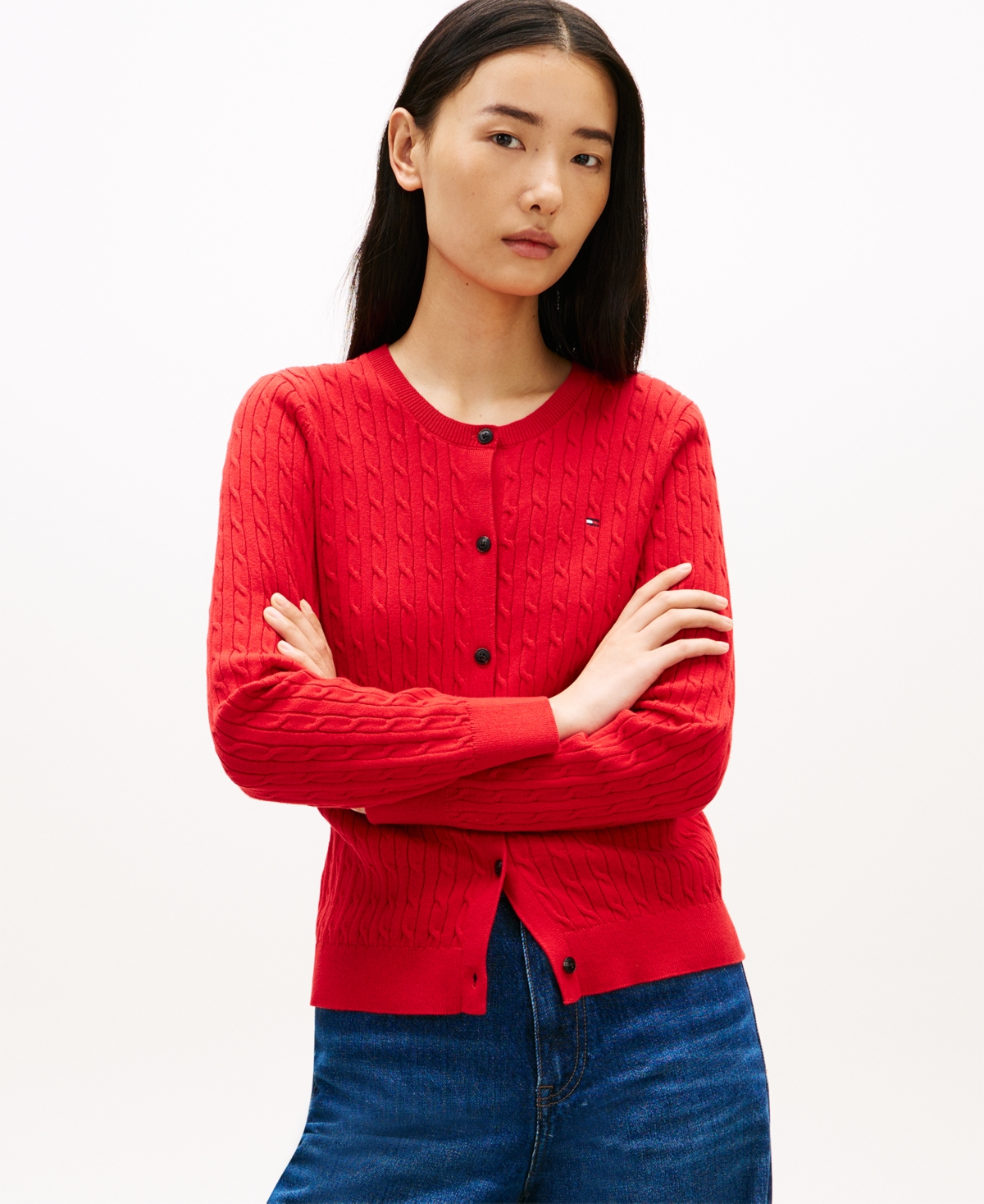 Click here for Tommy Hilfiger Womens Cable Knit Crewneck Cardigan... prices