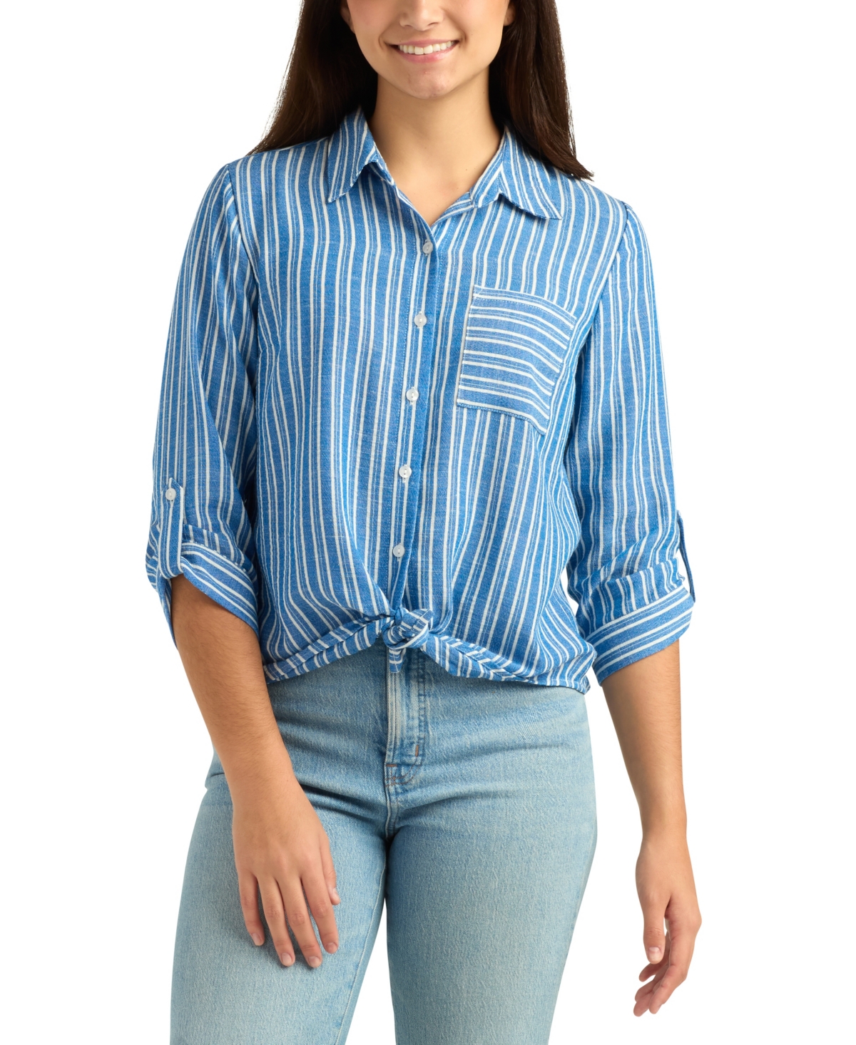 Click here for Bcx Juniors Striped Collared Button-Up Shirt - Col... prices