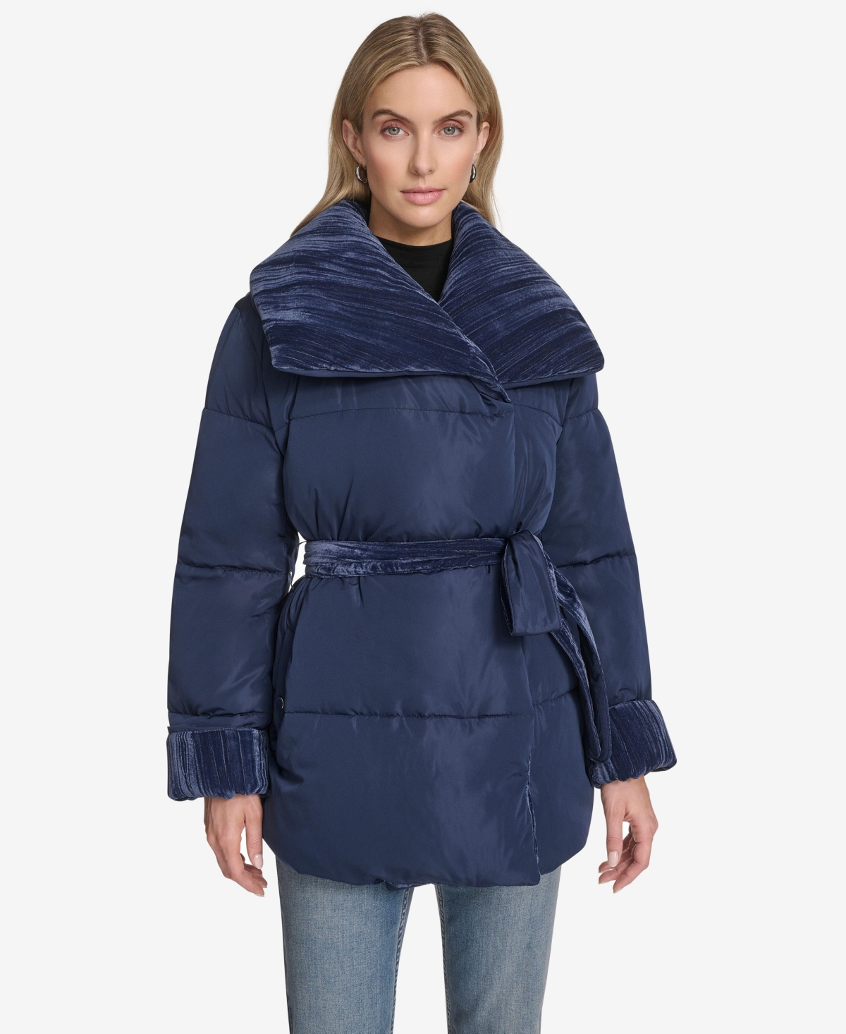 Click here for Andrew Marc Womens Emerson Mixed Media Belted Wrap... prices