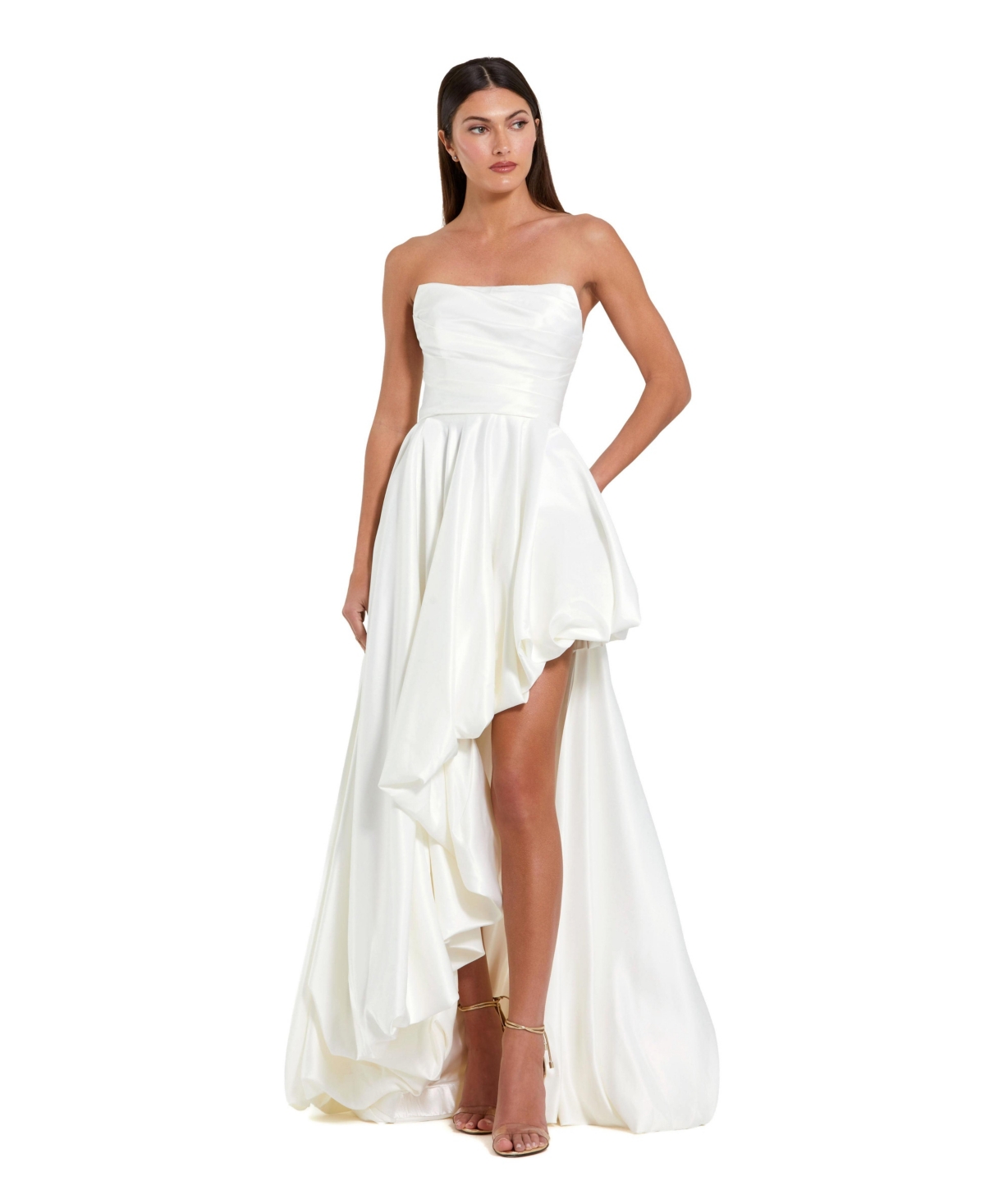 Click here for Mac Duggal Petite Strapless High-Low Satin Gown wi... prices