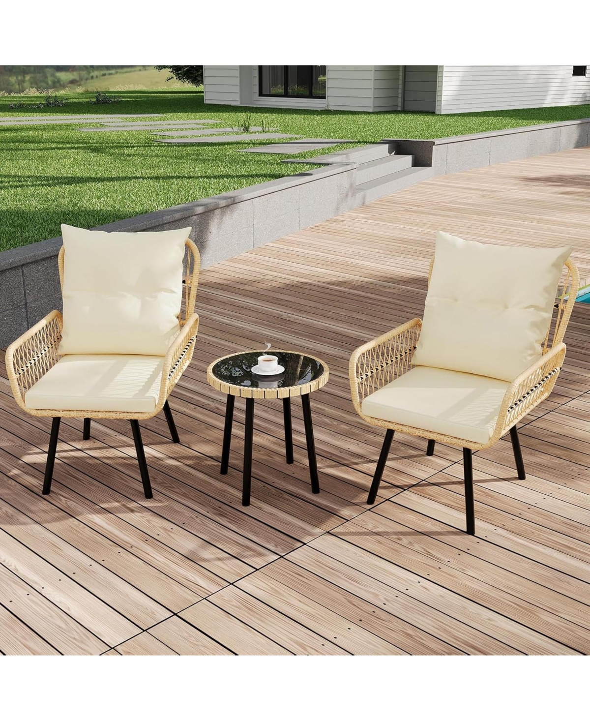 Click here for gaomon 3 Piece Outdoor Wicker Patio Bistro Set  Ra... prices
