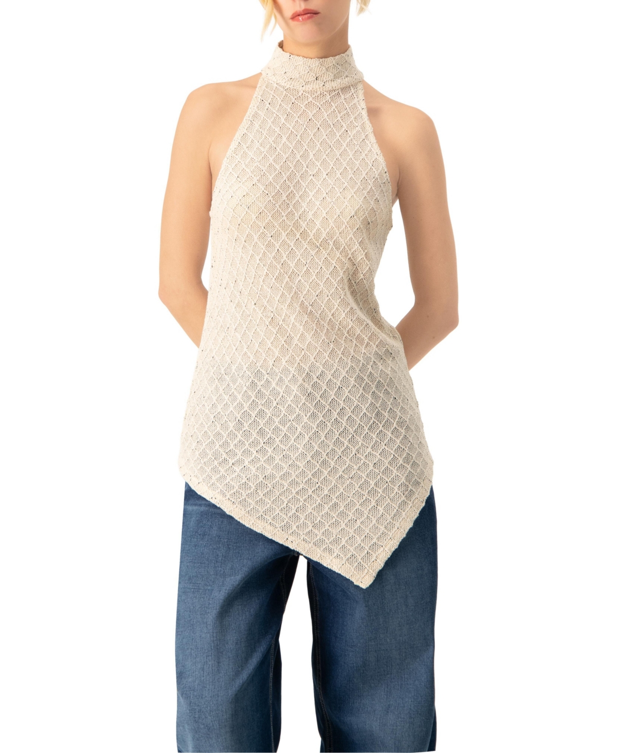 Click here for Ivonne Womens Knit Halter Neck Sleeveless Top - Na... prices