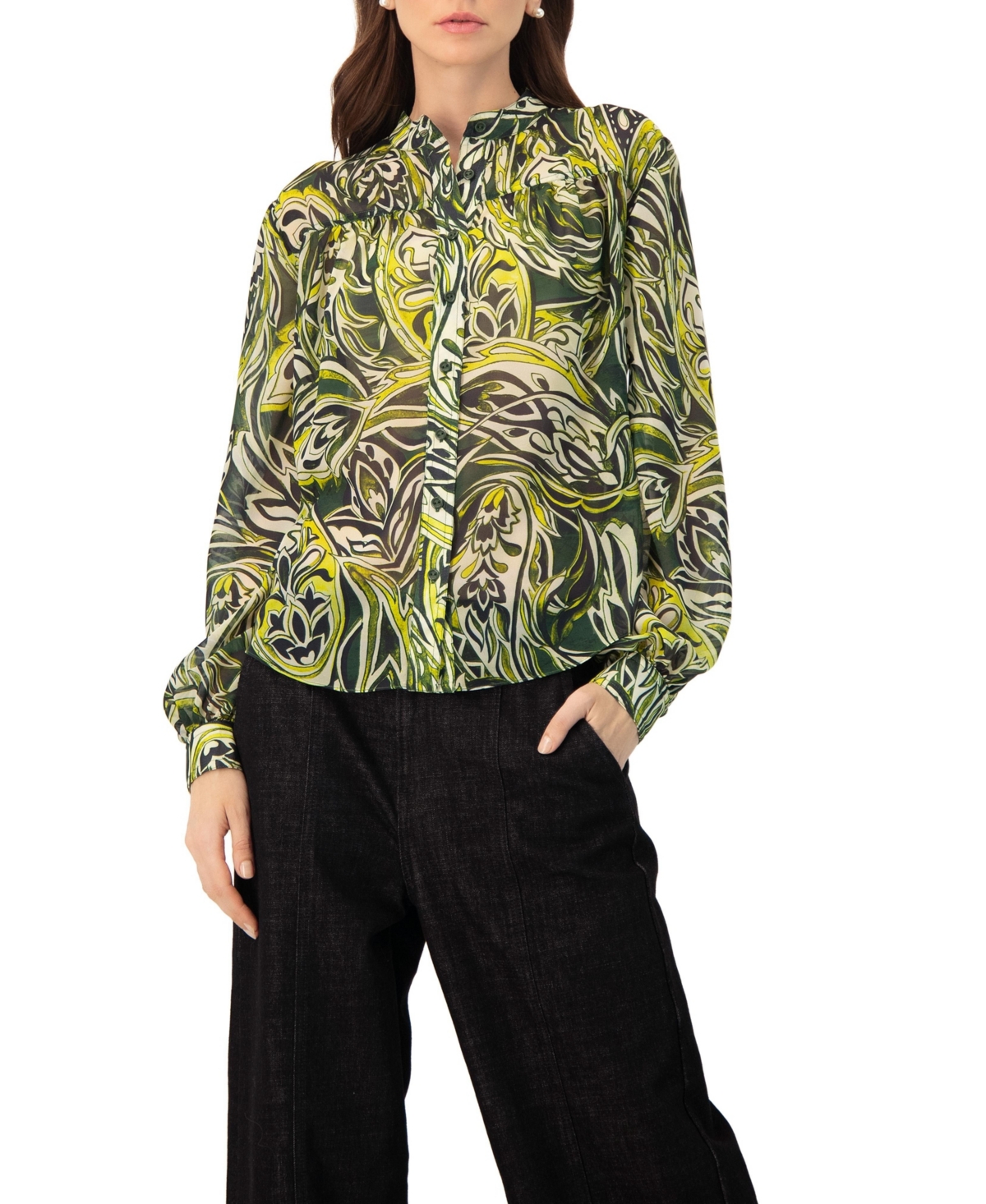 Click here for Ivonne Womens Printed Round Neck Blouse - Green prices