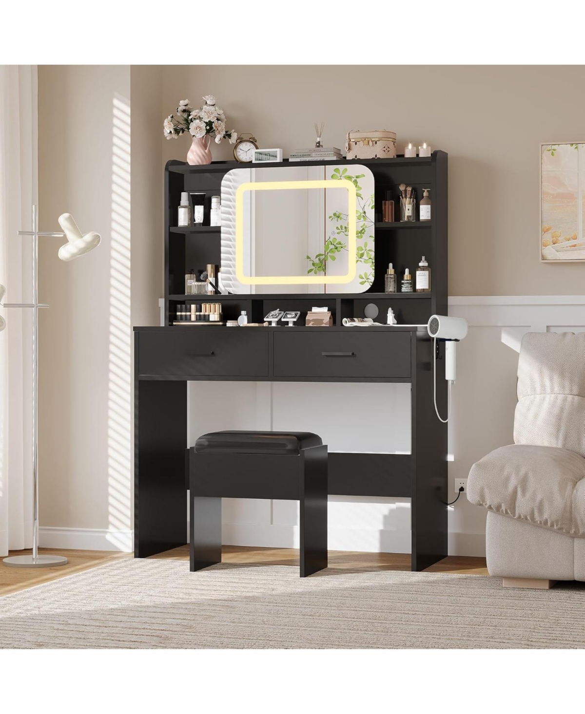 Click here for Vanity Desk Sliding Mirror - Makeup Desk and Stool... prices