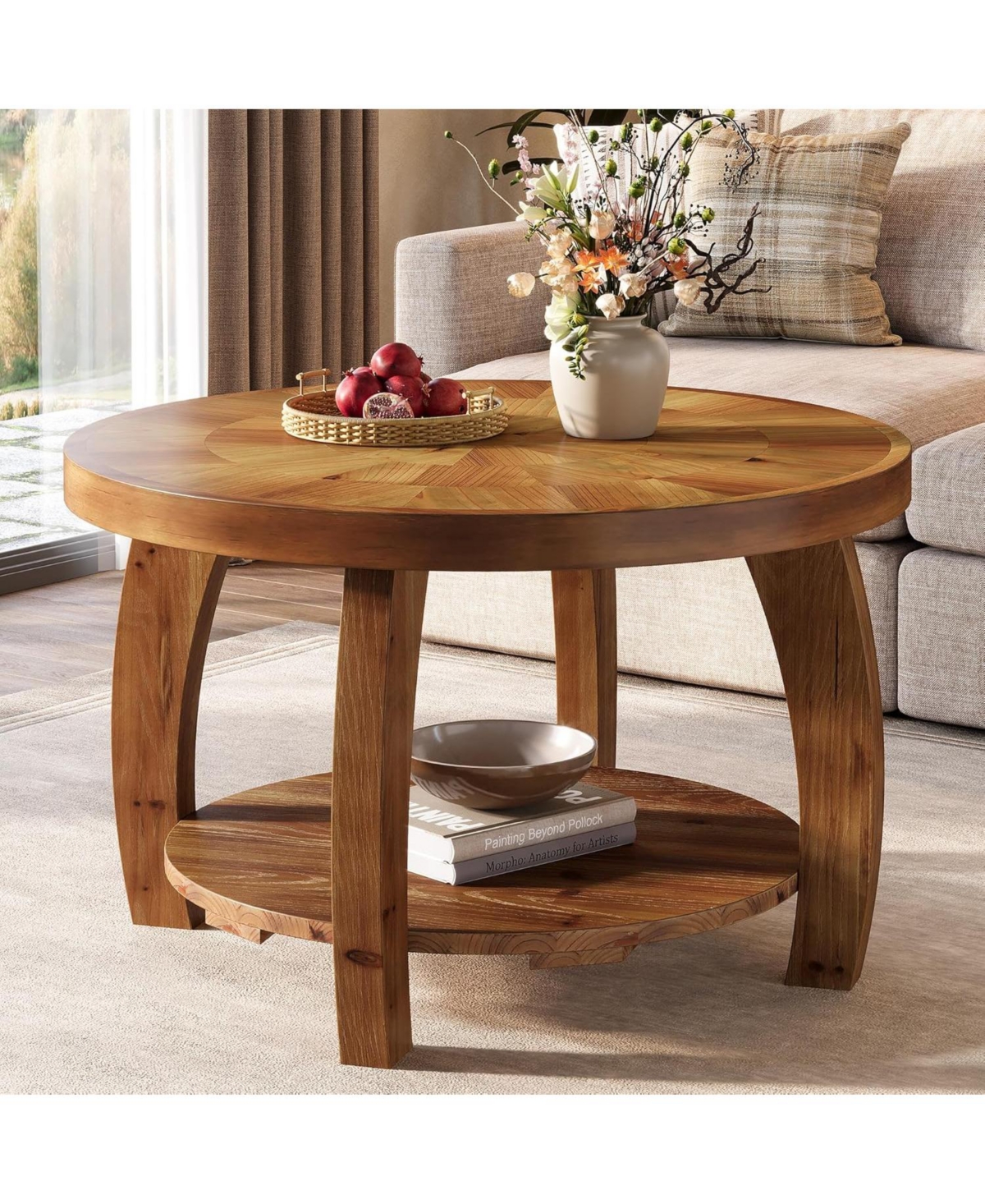 Click here for Tribesigns Solid Wood Round Coffee Table  2-Tier C... prices
