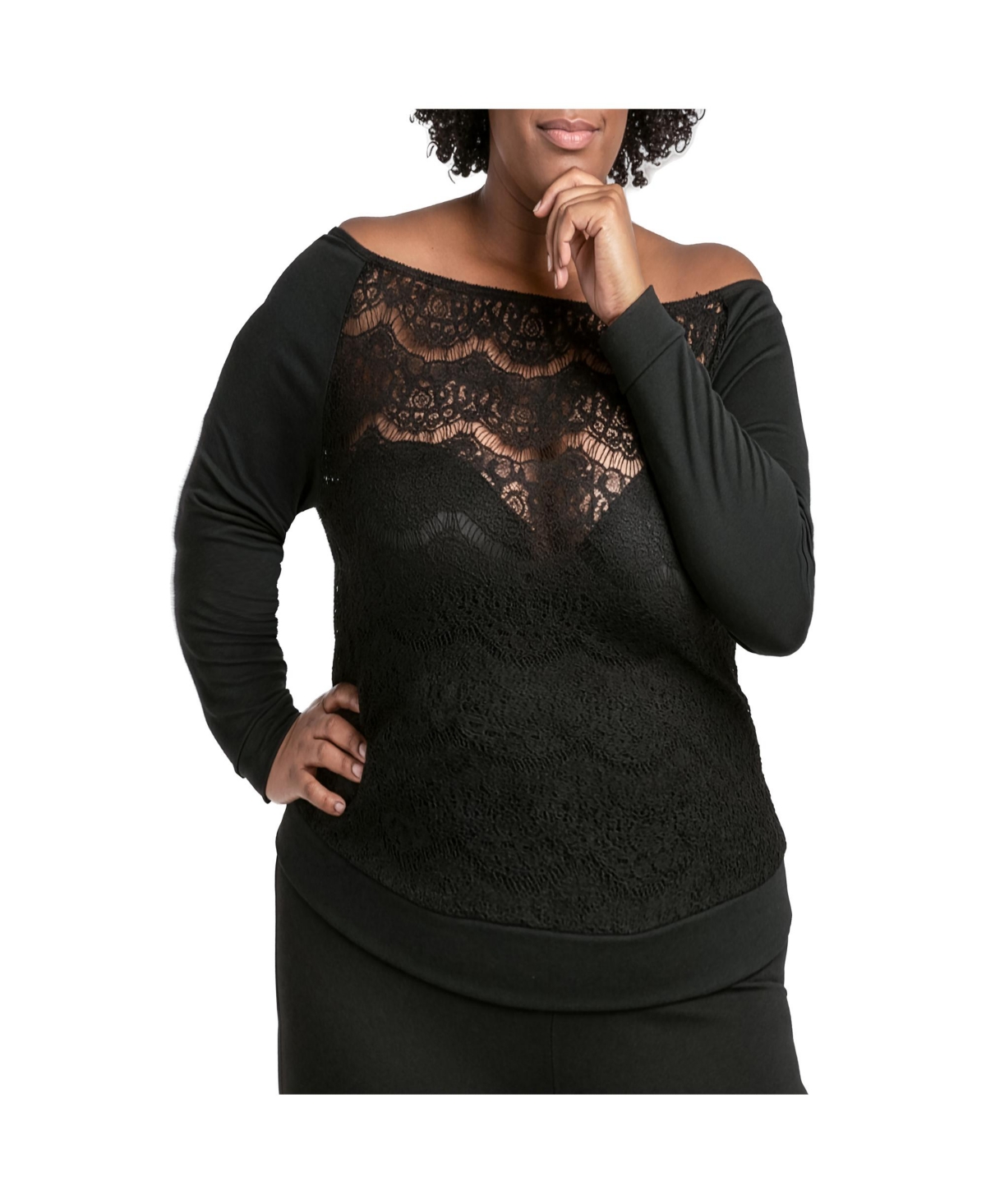Click here for Poetic Justice Plus Size Lace Ponte Boat Neck Blou... prices