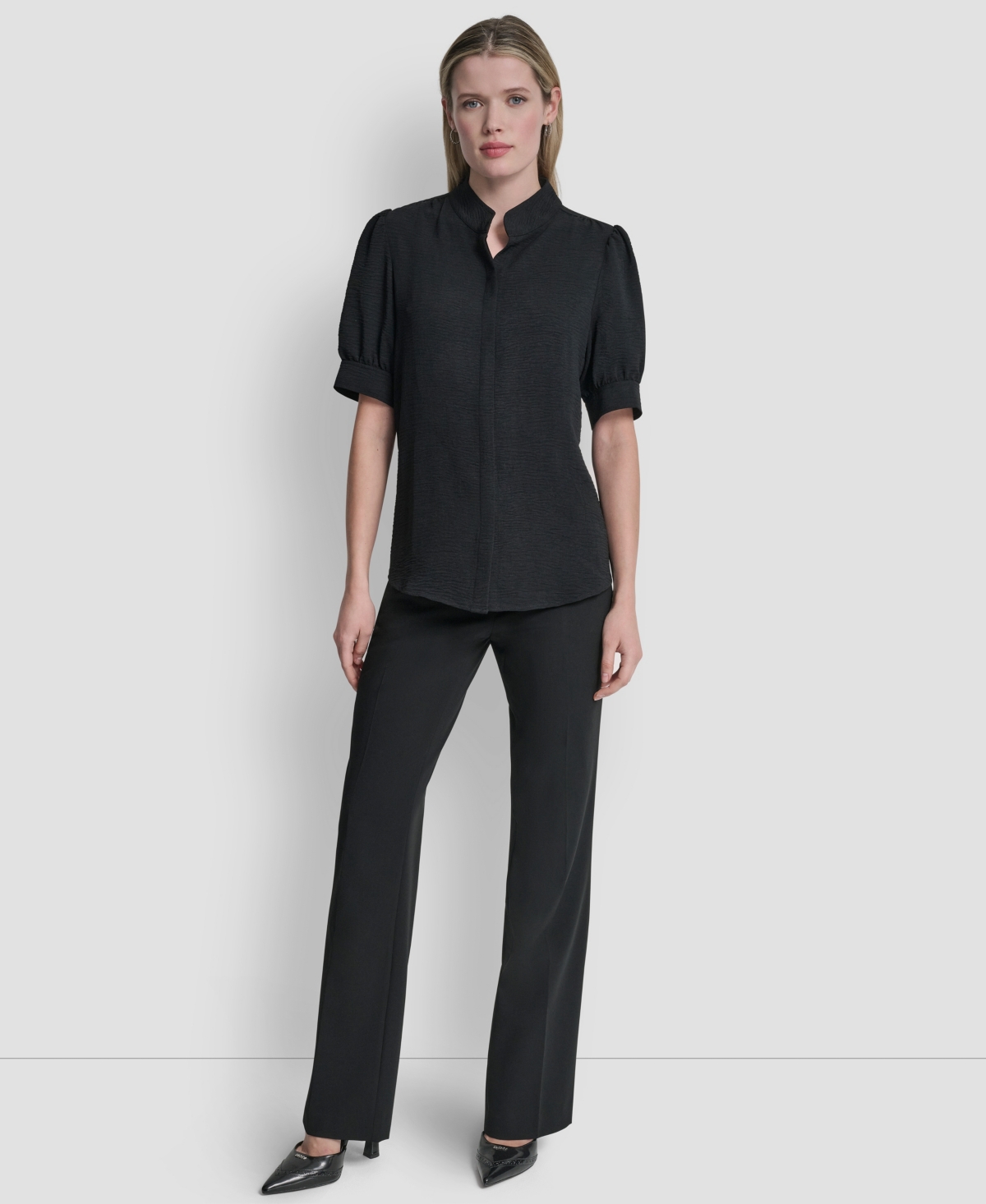 Click here for Dkny Womens Mandarin Collar Textured Woven Blouse... prices