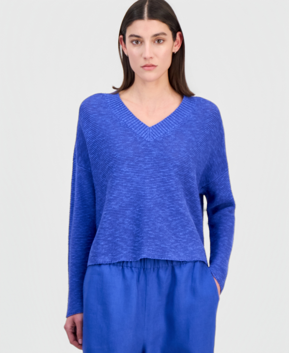 Click here for Eileen Fisher Womens Cotton & Linen V-Neck Sweater... prices