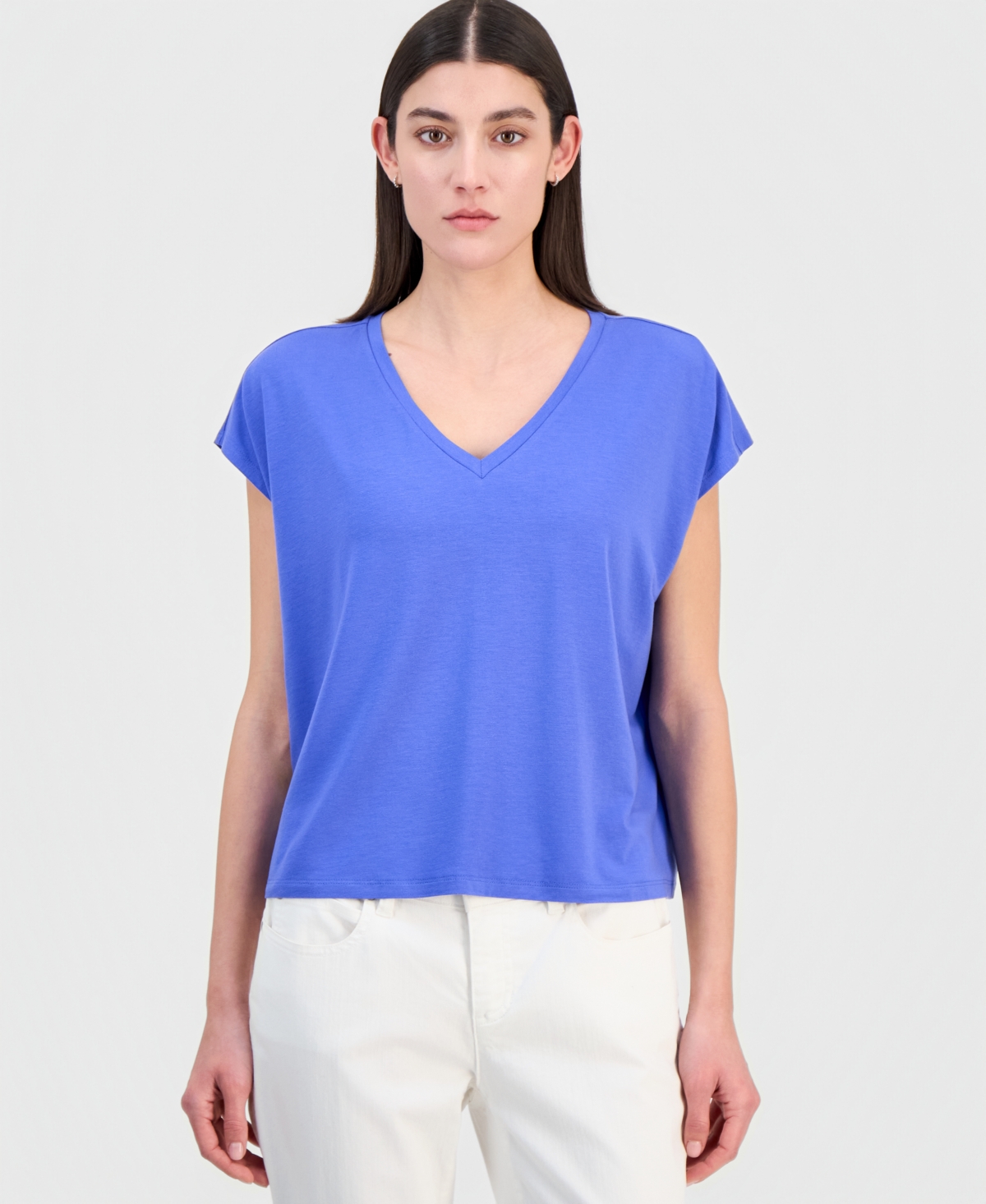 Click here for Eileen Fisher Womens Fine Jersey V-Neck Square Top... prices