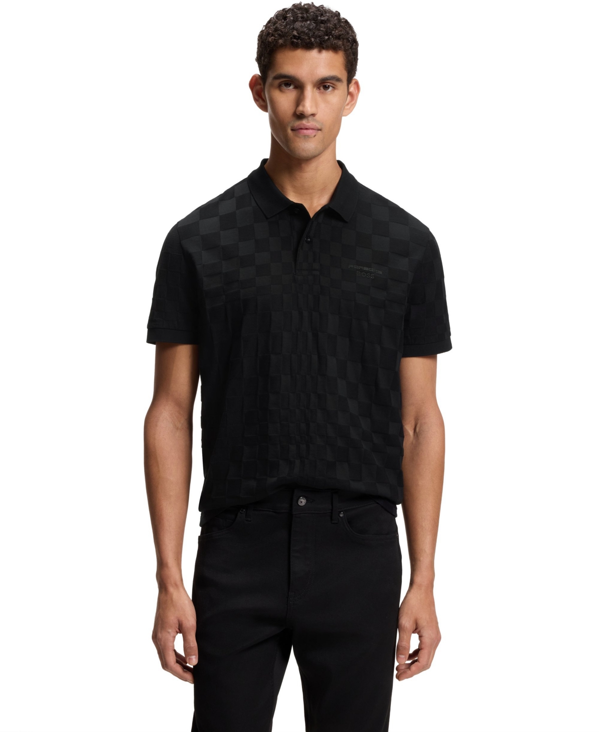 Click here for Boss x Porsche Mens Jacquard-Patterned Botton Polo... prices