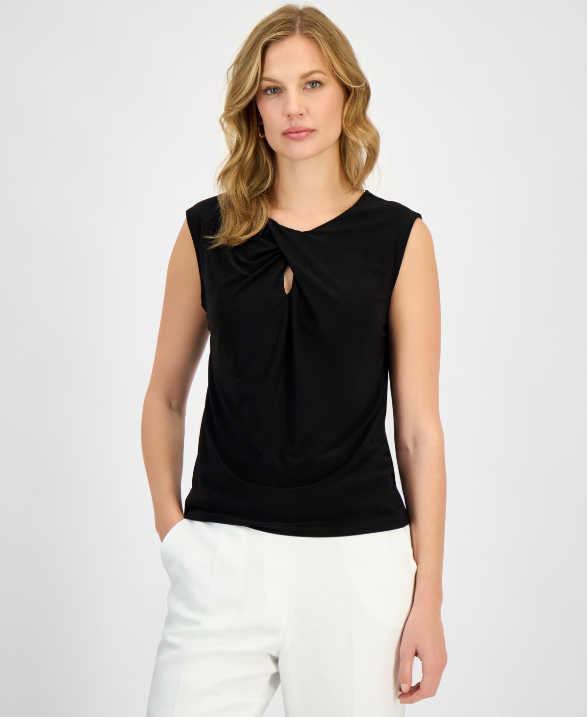 Click here for Kasper Womens Twist-Neck Extended-Shoulder Top - B... prices
