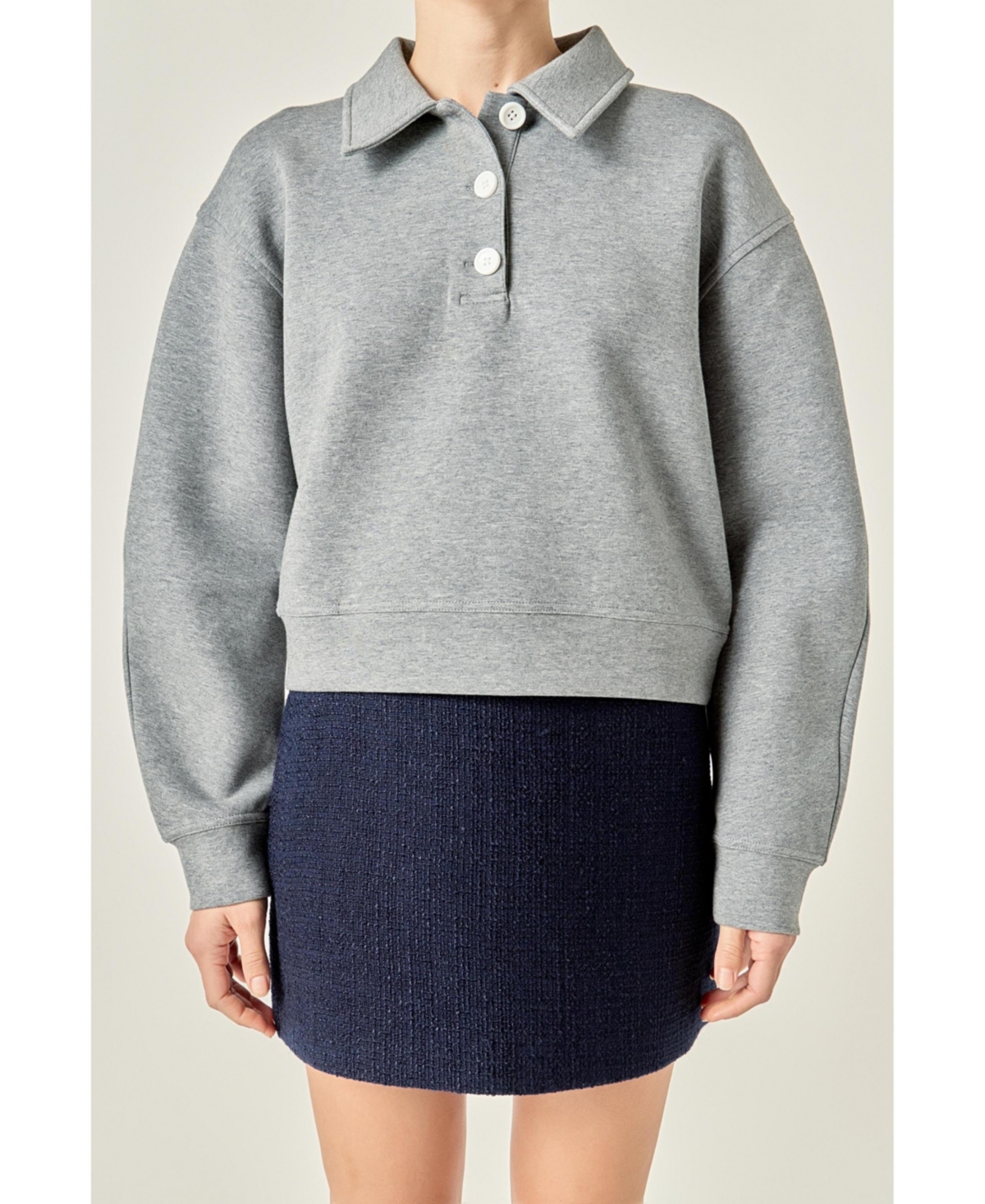 Click here for English Factory Womens Polo Scuba Top - Grey prices