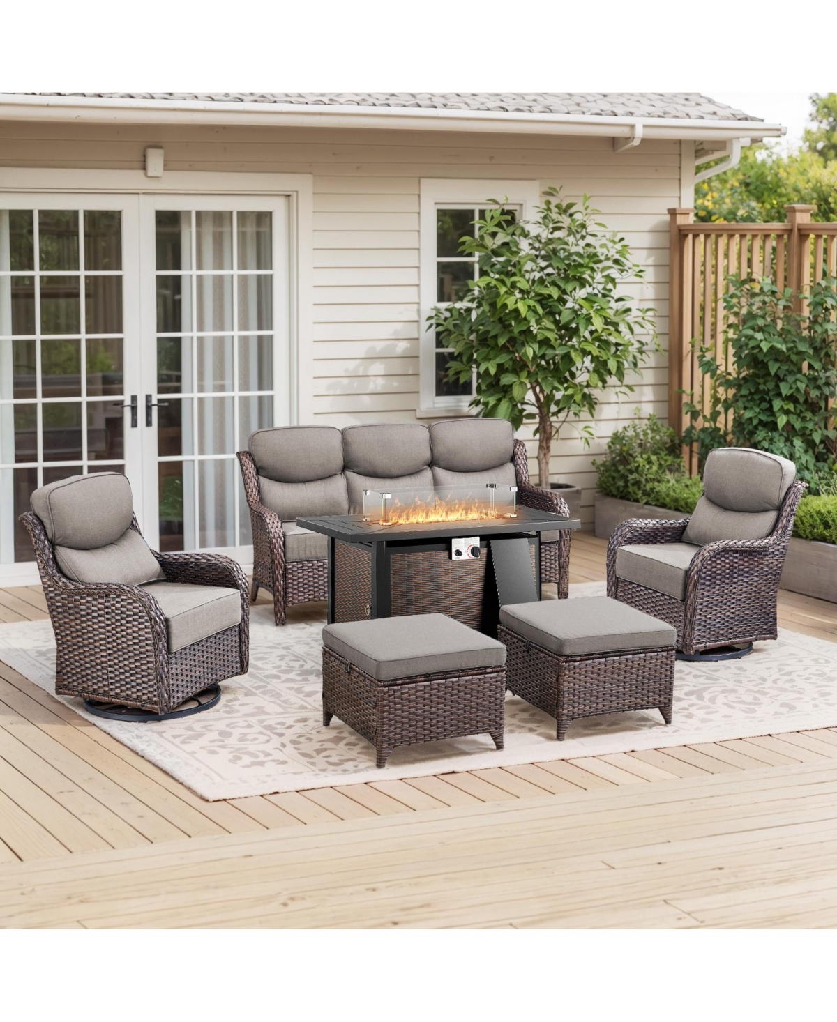 Click here for Gymojoy Crescent Brown Wicker Fire Pit Conversatio... prices