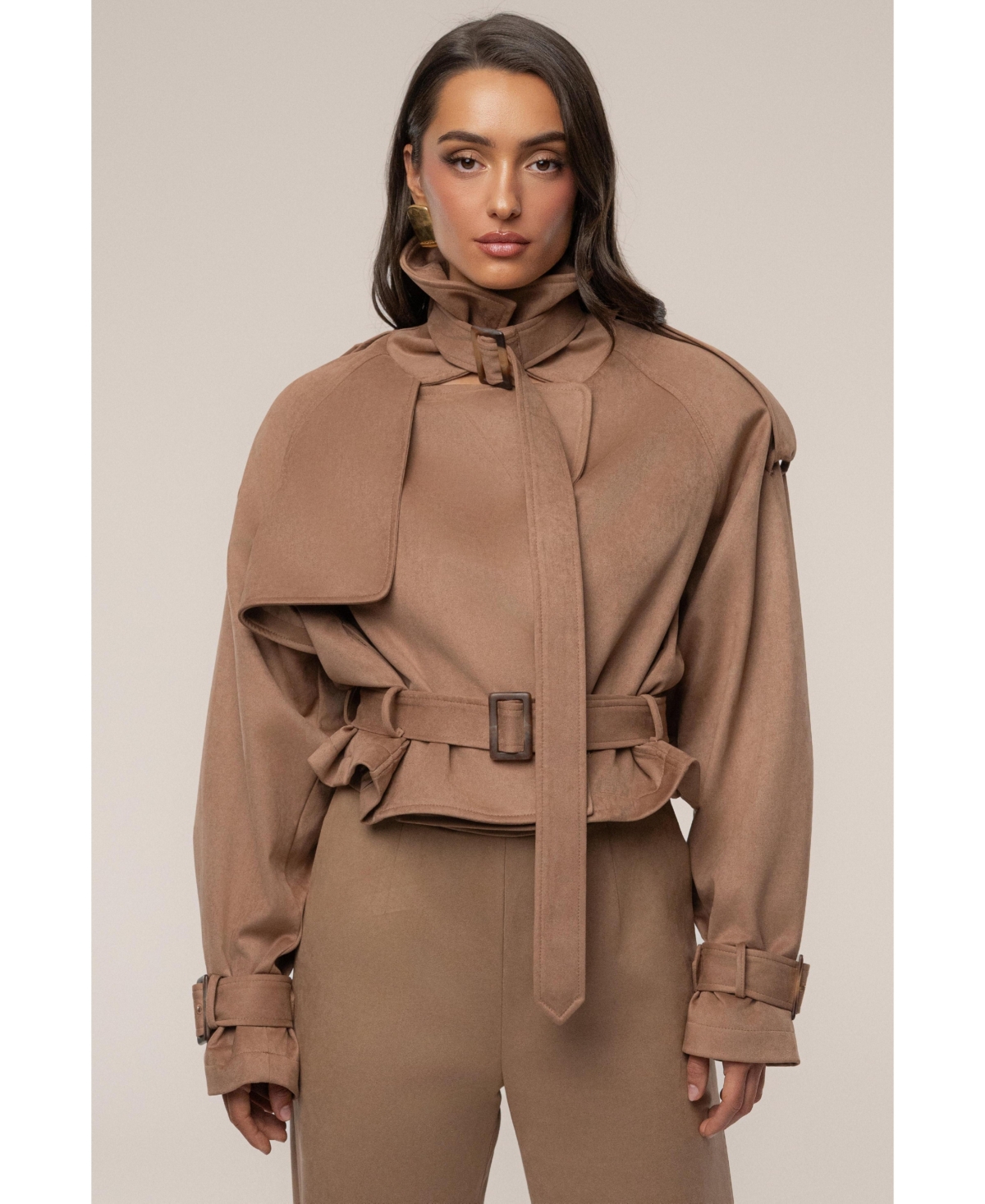 Click here for Jluxlabel Womens Latte Cropped Jacket - Beige prices