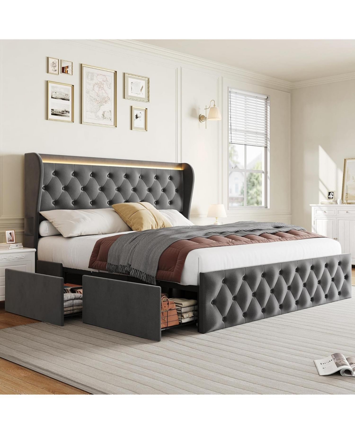 Click here for gaomon Led Bed Frame with Charging Station and 4 D... prices