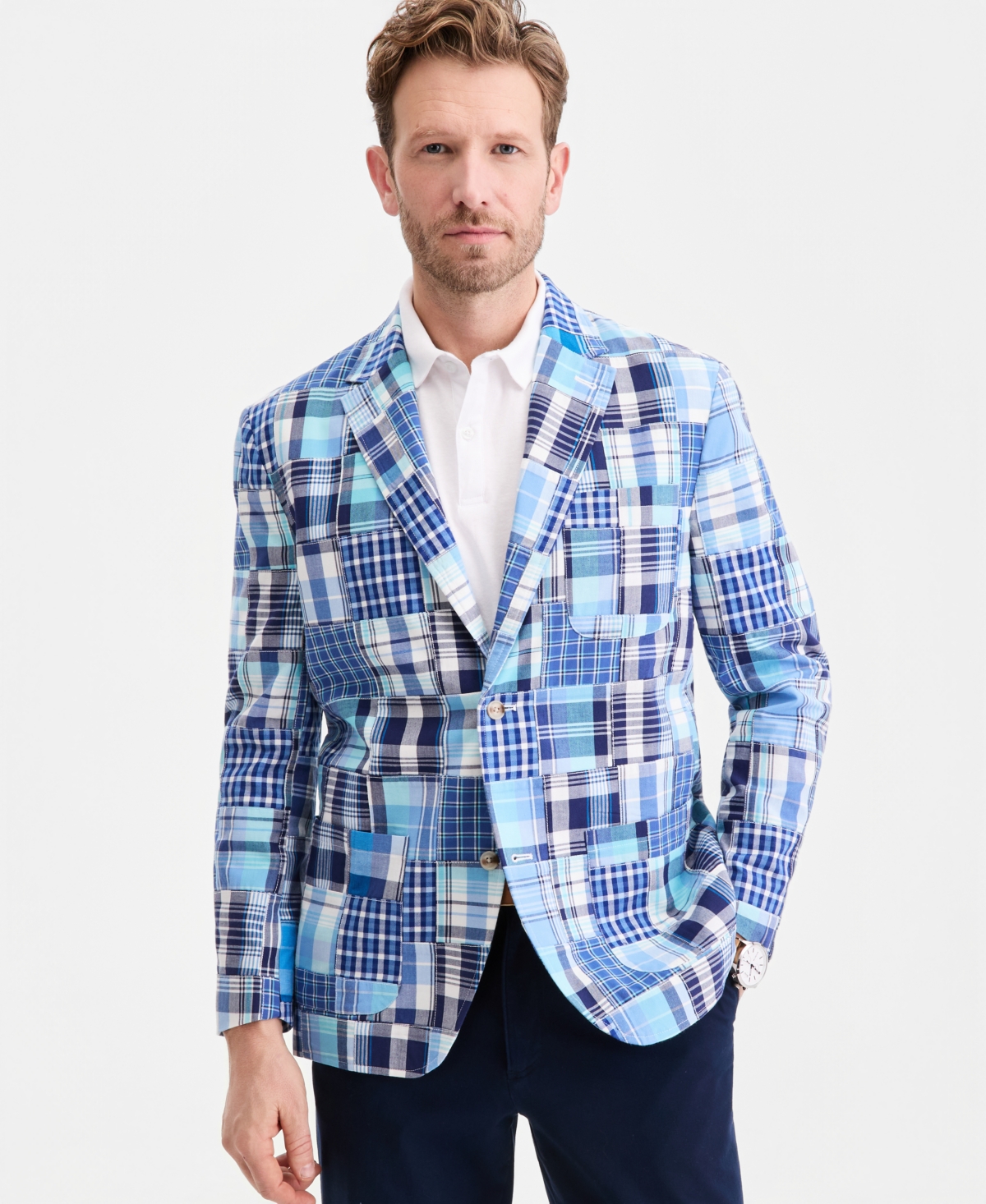 Click here for Club Room Mens Patchwork Madras Regular-Fit Blazer... prices