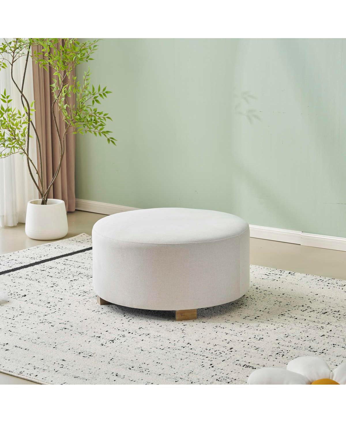 Click here for Streamdale Furniture White Fabric Round Ottoman wi... prices